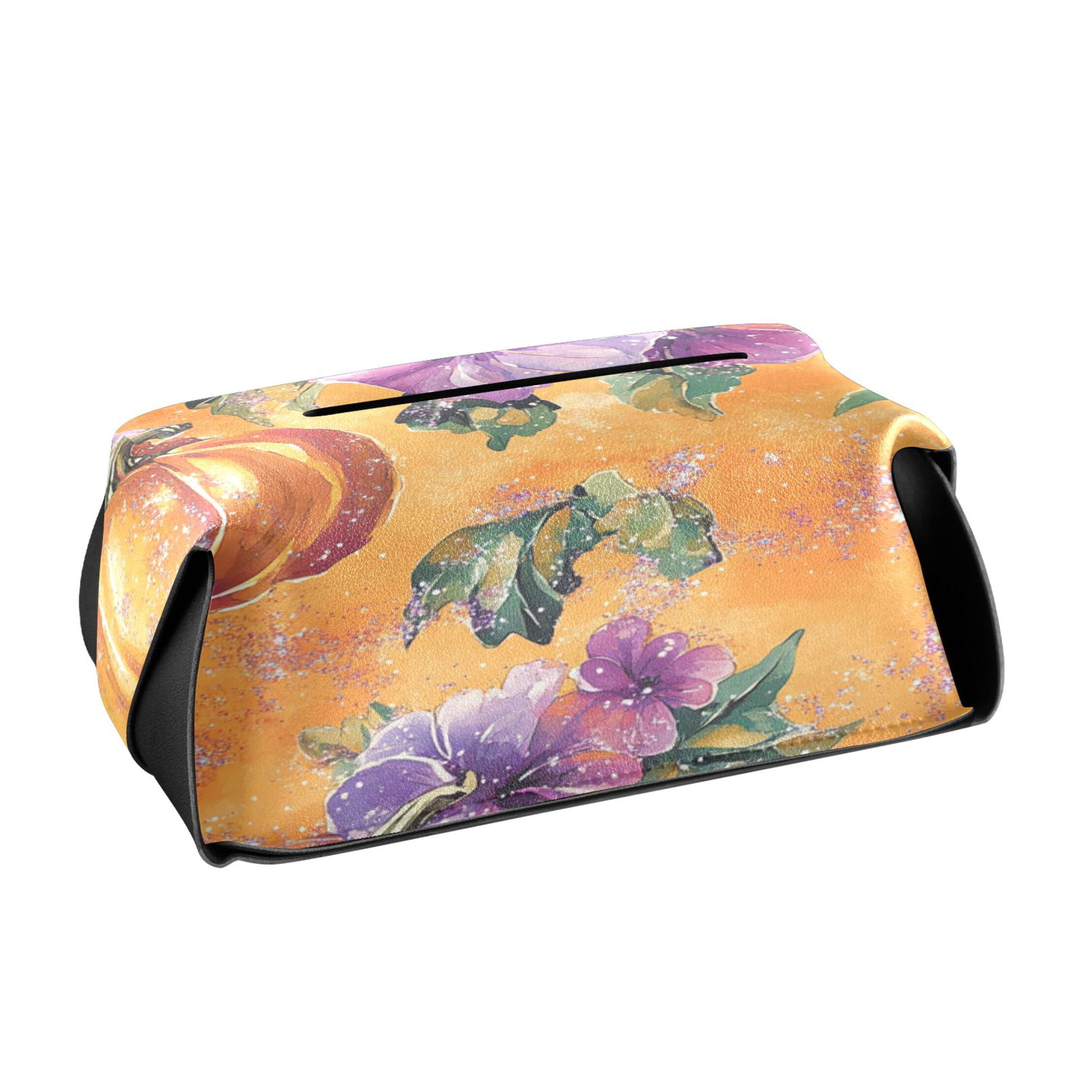 BZSMCE Leatehr Tissue Holders Cute Festive Orange and Purple Blossoms ...