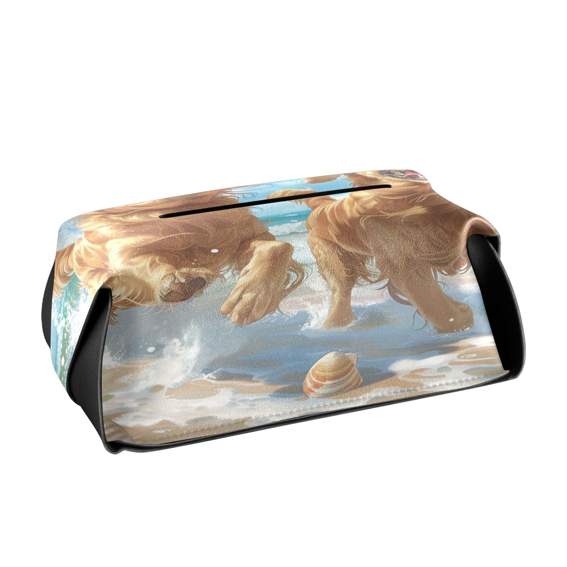 BZSMCE Leatehr Tissue Holders Cute Joyful Goldens Making Waves Pattern ...