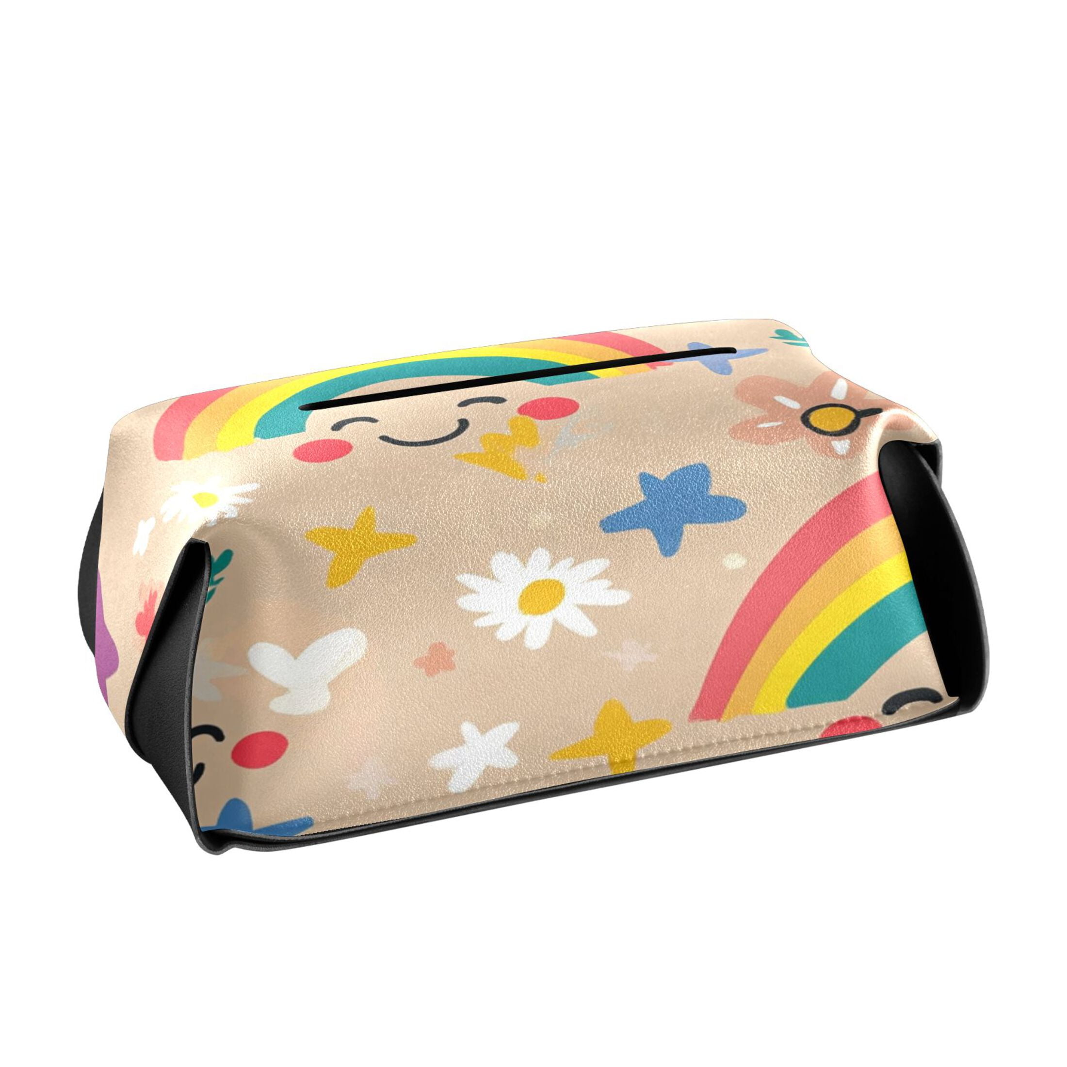 BZSMCE Leatehr Tissue Holders Cute Laughing Rainbows Pattern Tissue box ...