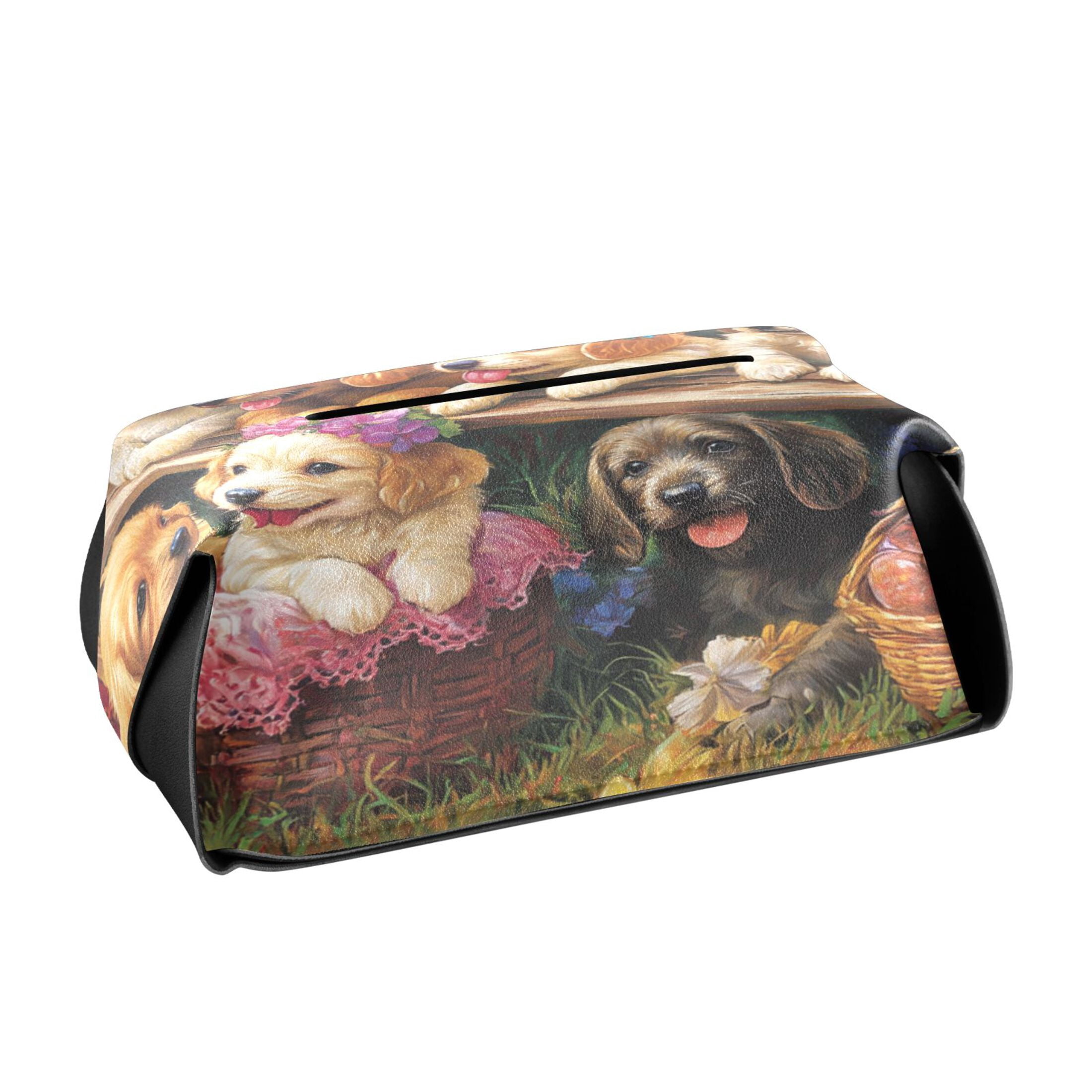 BZSMCE Leatehr Tissue Holders Cute Puppy Picnic in A Flower Wonderland ...