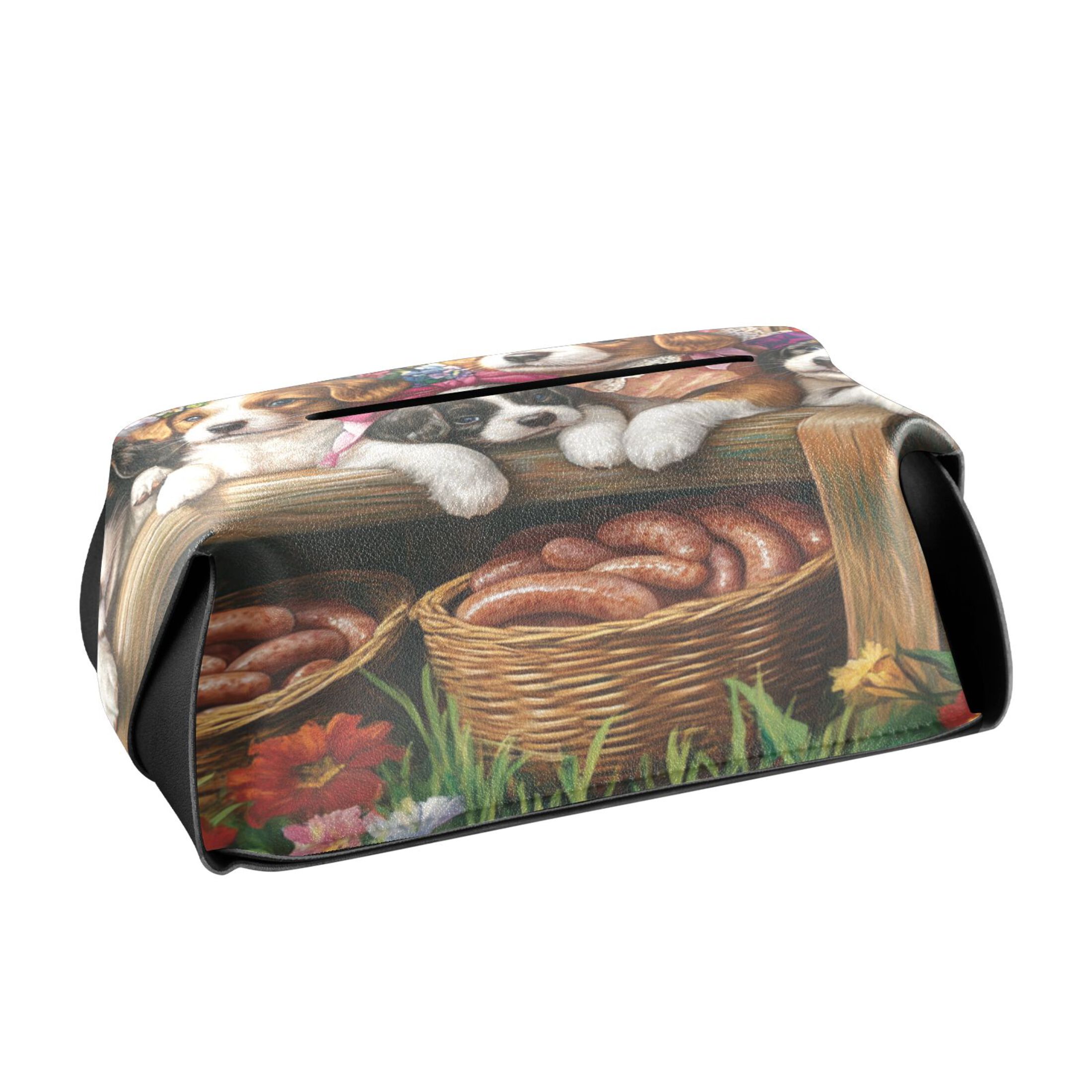 BZSMCE Leatehr Tissue Holders Cute Puppy Picnic in The Garden Pattern ...