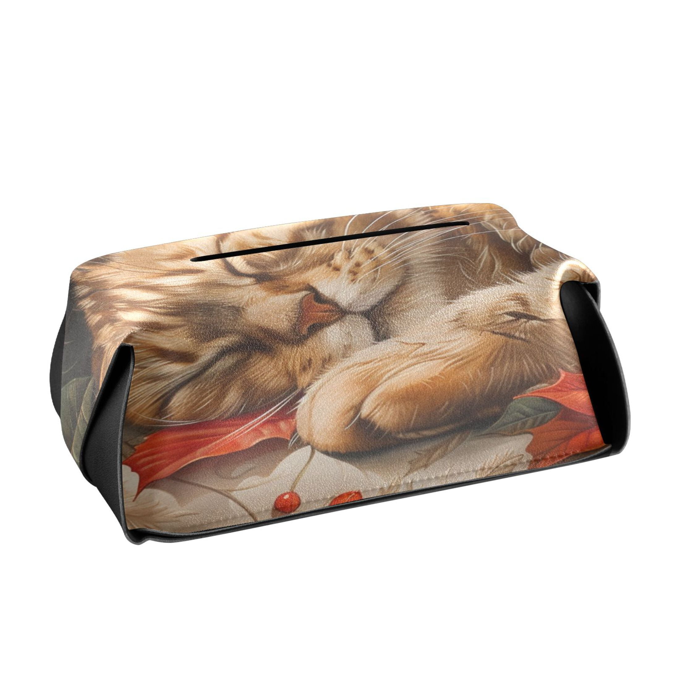 BZSMCE Leatehr Tissue Holders Cute Sleepy Ginger and Poinsettias ...