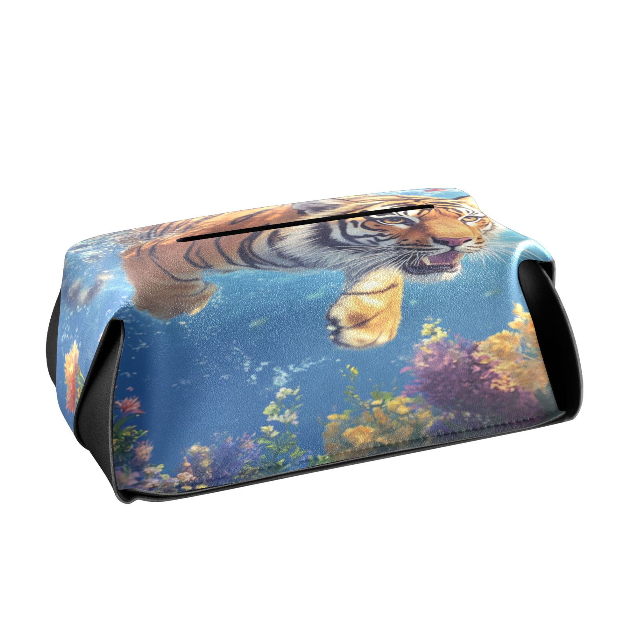 BZSMCE Leatehr Tissue Holders Cute Tiger’s Floral Splash Pattern Tissue ...