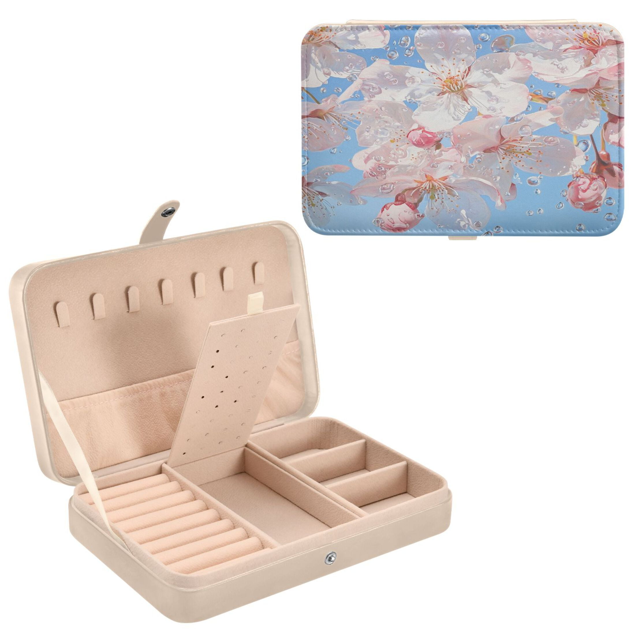 BZSMCE Leather Jewelry Box - Rectangular Cherry Blossoms Rain Pattern 8 ...