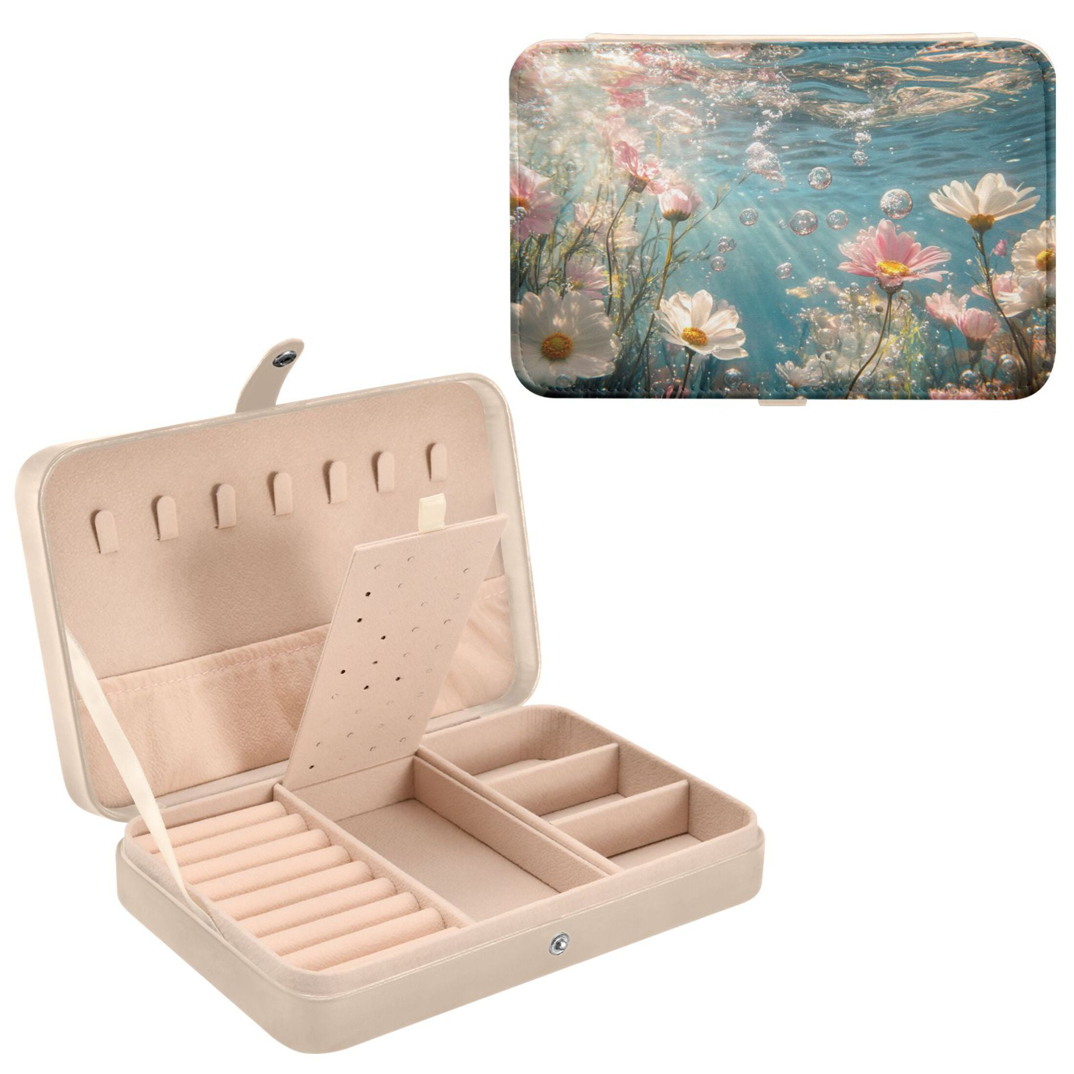 BZSMCE Leather Jewelry Box - Rectangular Pink Flowers and Daisies ...