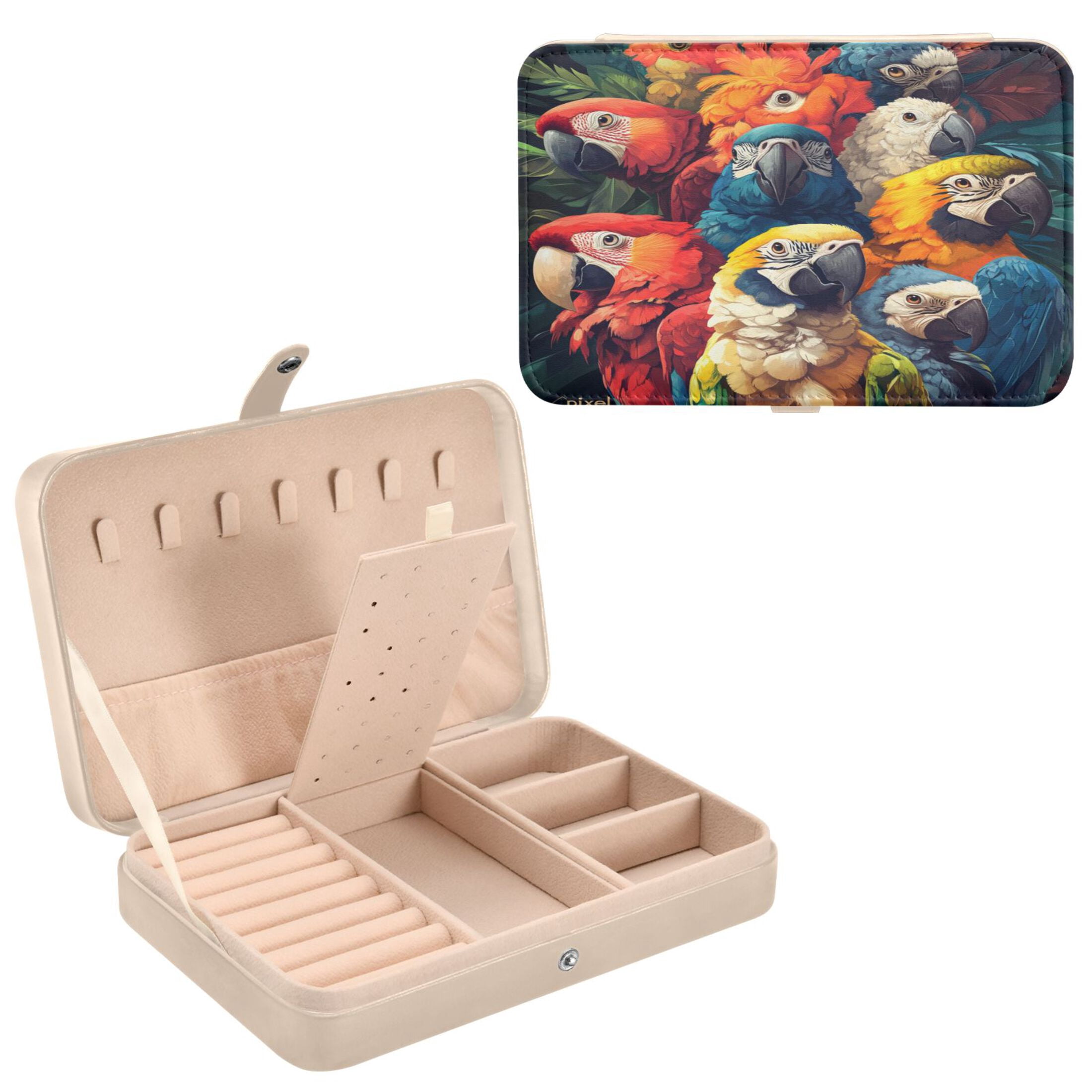 BZSMCE Leather Jewelry Box - Rectangular Rainbow Of Parrots Pattern 8 ...