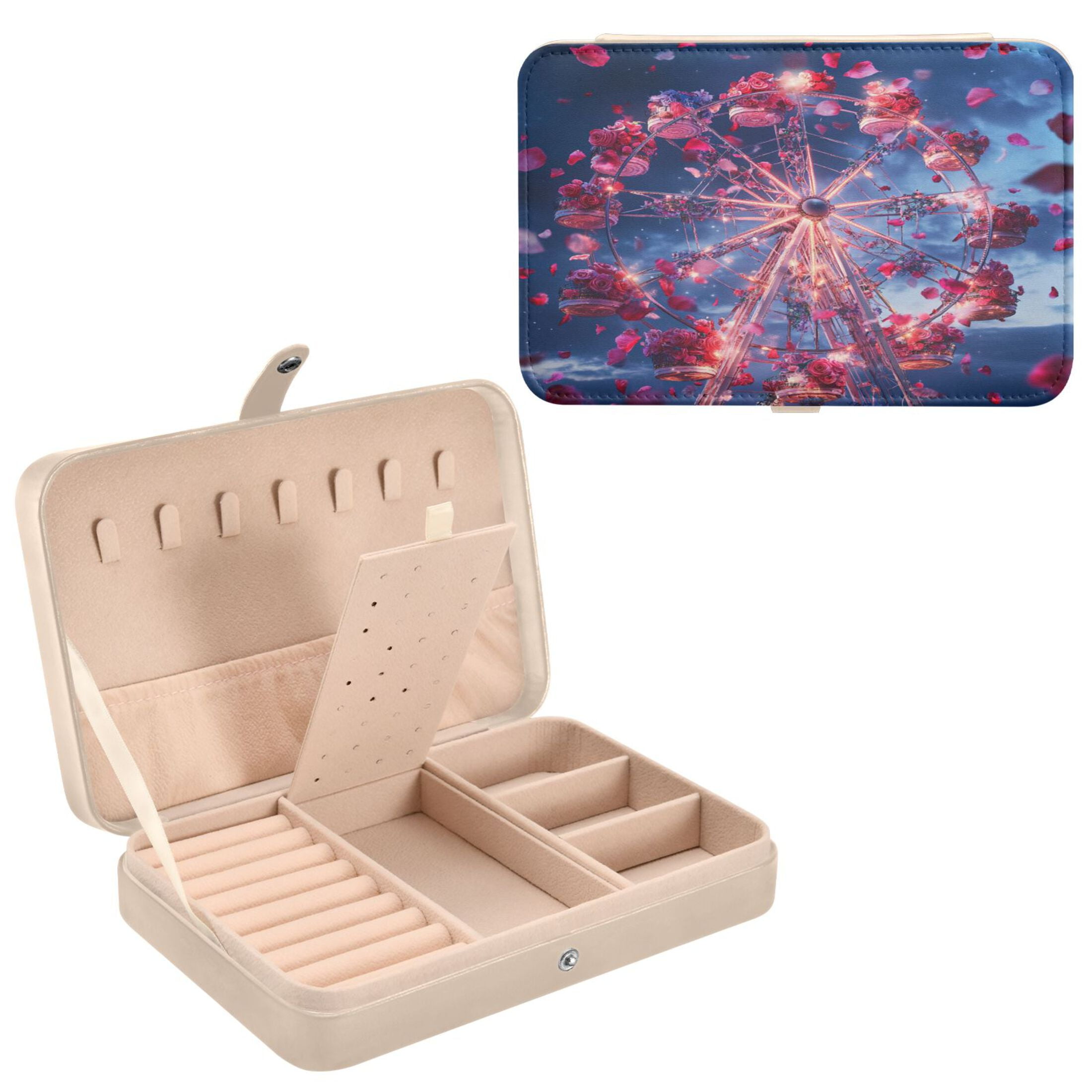 BZSMCE Leather Jewelry Box - Rectangular Roses Of Ferris Wheel Printing ...