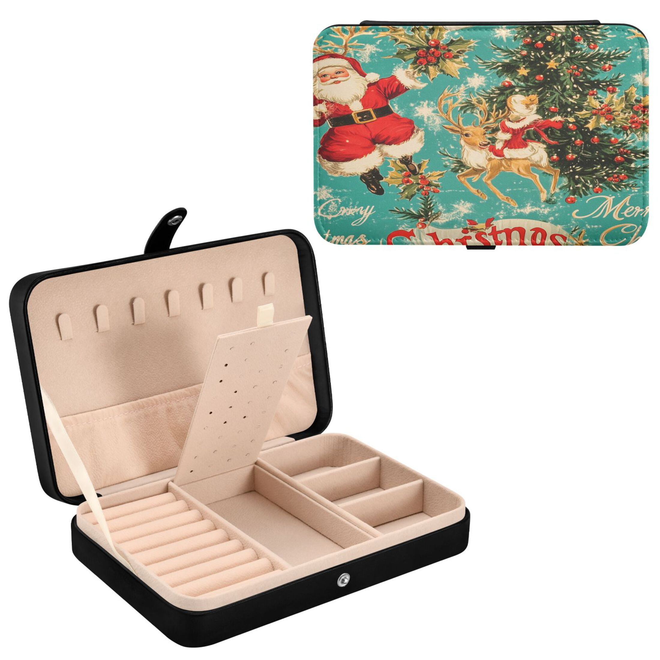 BZSMCE Leather Jewelry Box - Rectangular Santa's Festive Ride Pattern 8 ...