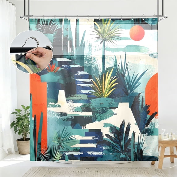 BZSMCE Leaves Sun Pattern Pattern Bathroom Shower Curtain Set with ...