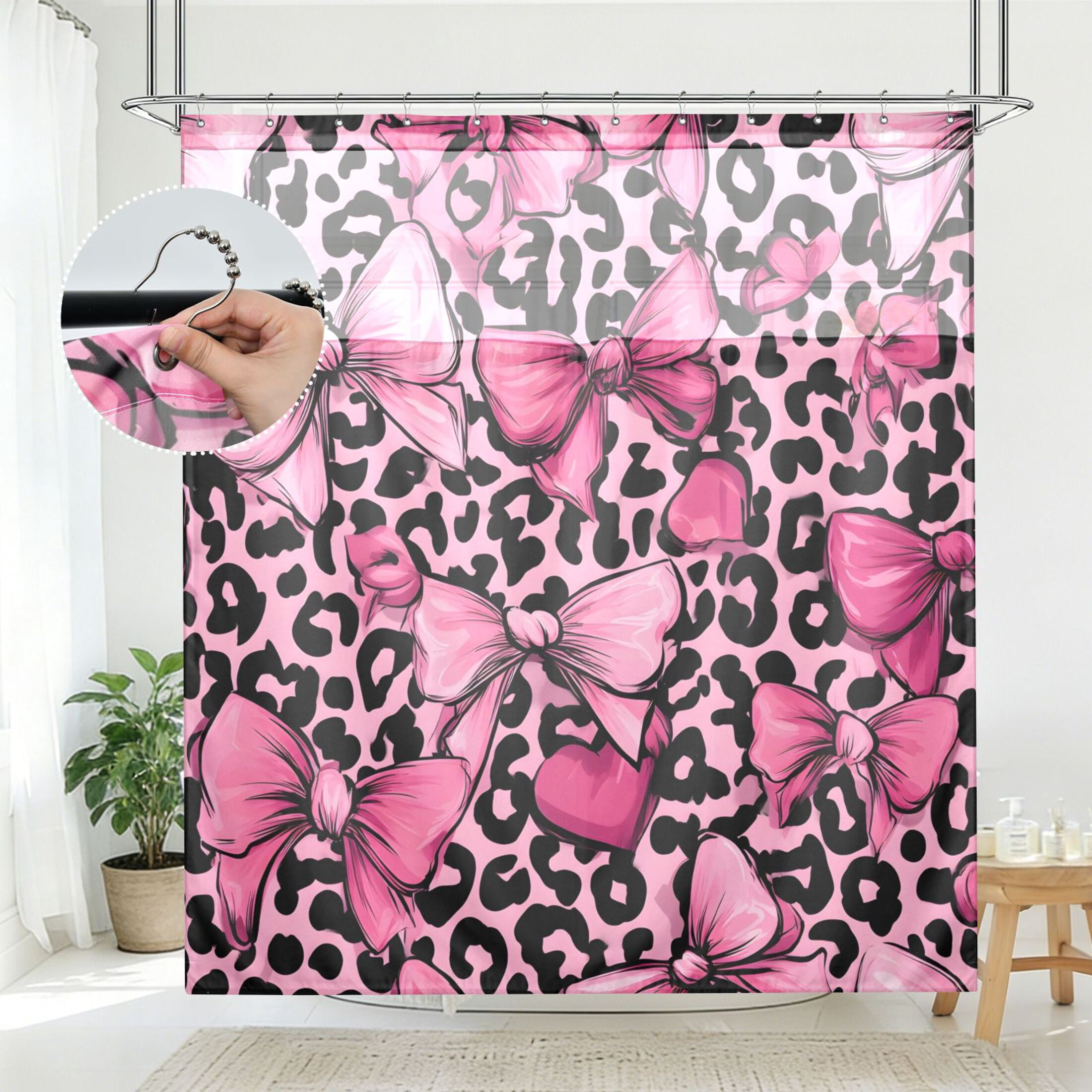 BZSMCE Leopard Background Bow Pattern Pattern Bathroom Shower Curtain ...