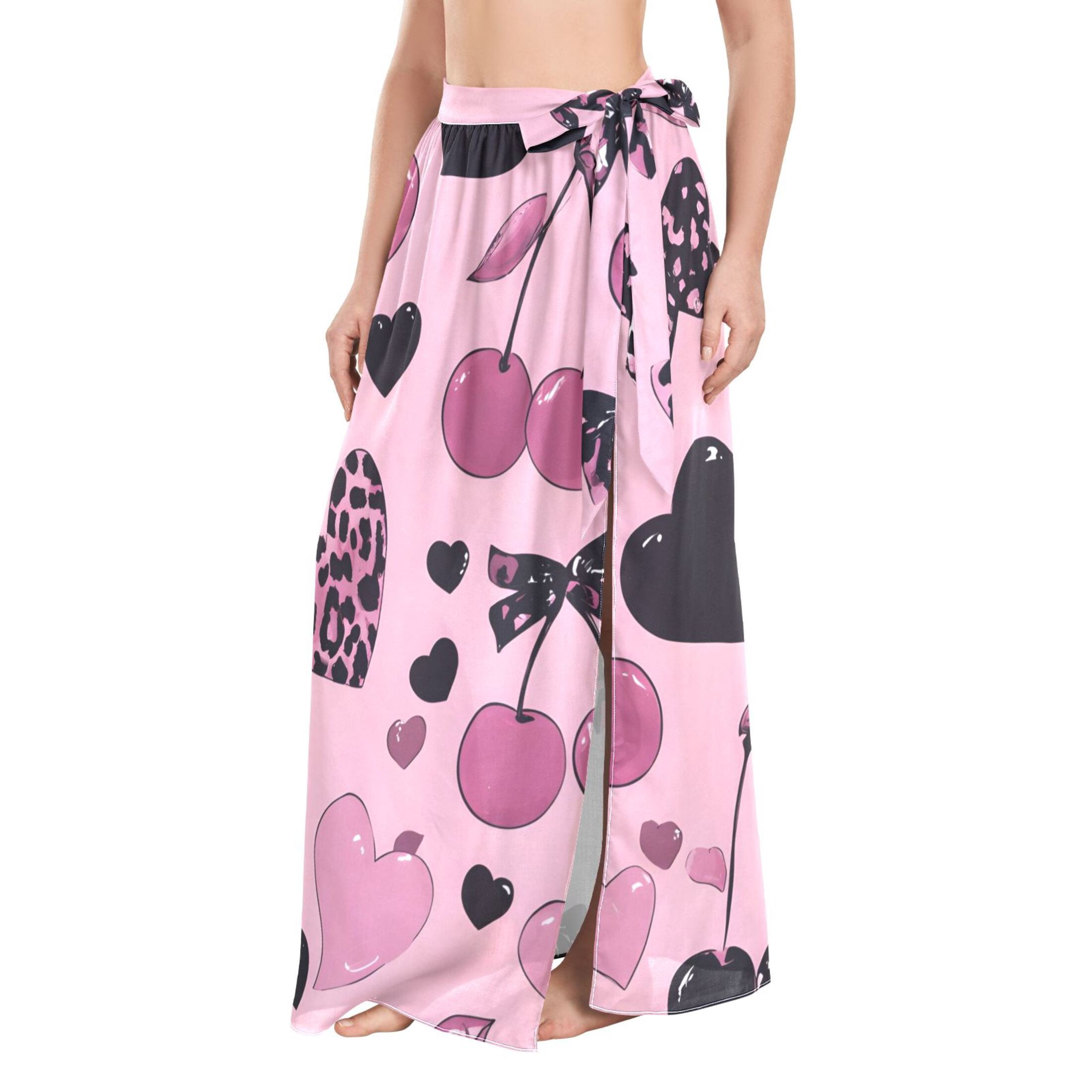BZSMCE Leopard Print Heart Pattern Maxi Cover-Up Skirt, Lightweight ...