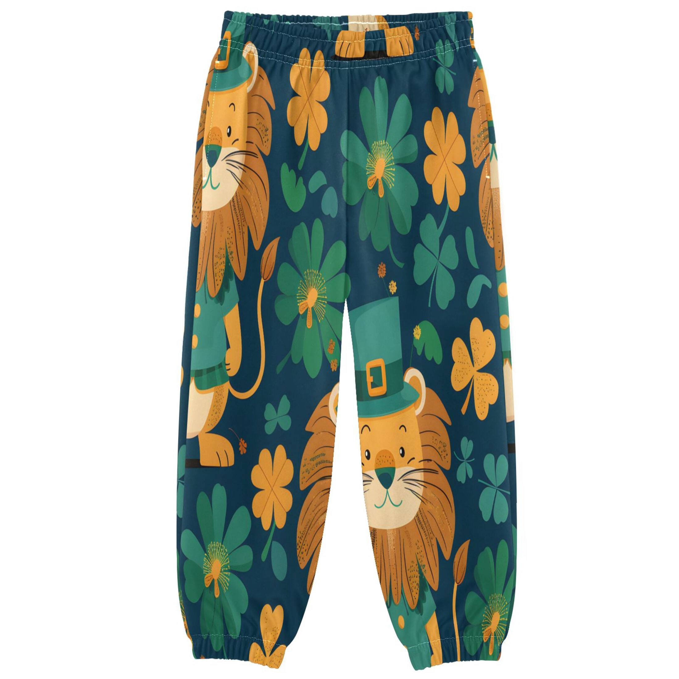 BZSMCE Lions Dressed As Leprechauns and Four Leaf Clovers Print Elastic ...