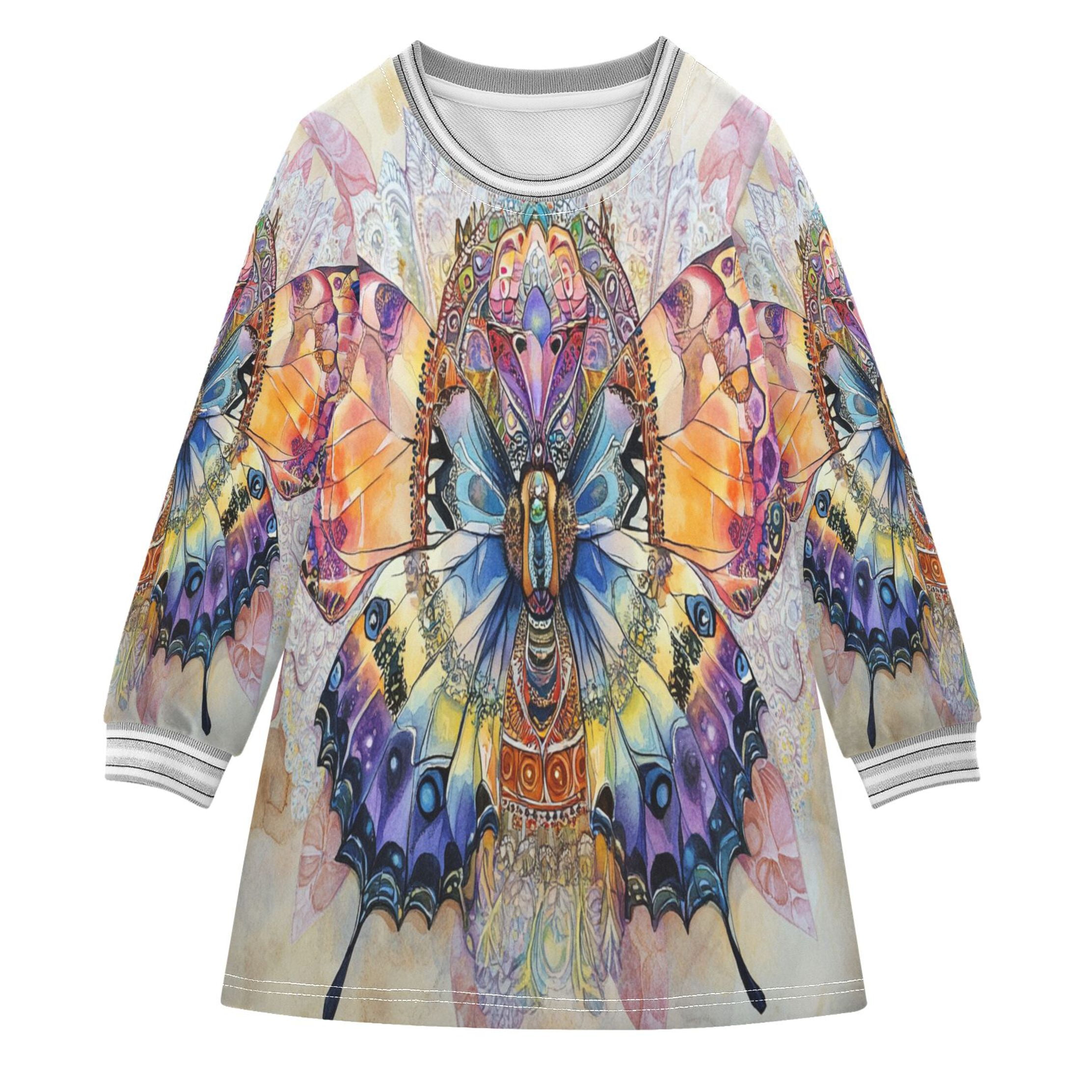 BZSMCE Little Girls Long Sleeved Hoodie A Dresses Mandala Butterfly ...