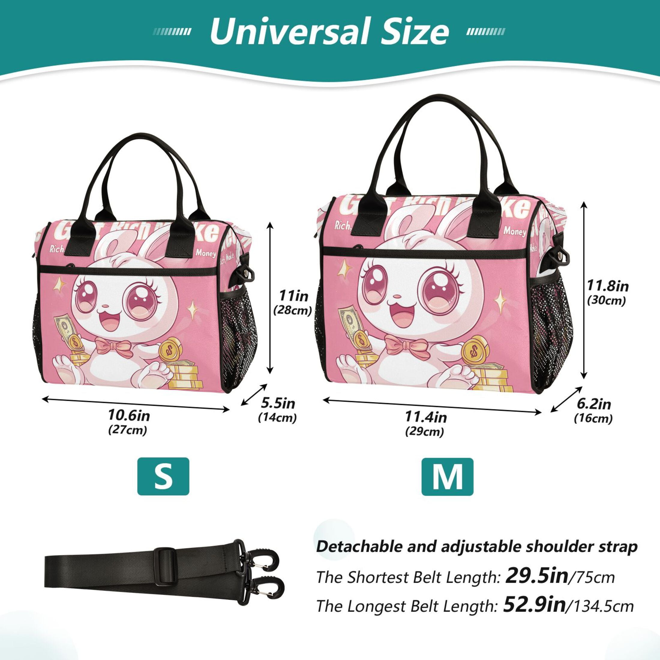 BZSMCE Lunch Bag Creative Cute Dollar Rabbit Cooler bag with Shoulder ...