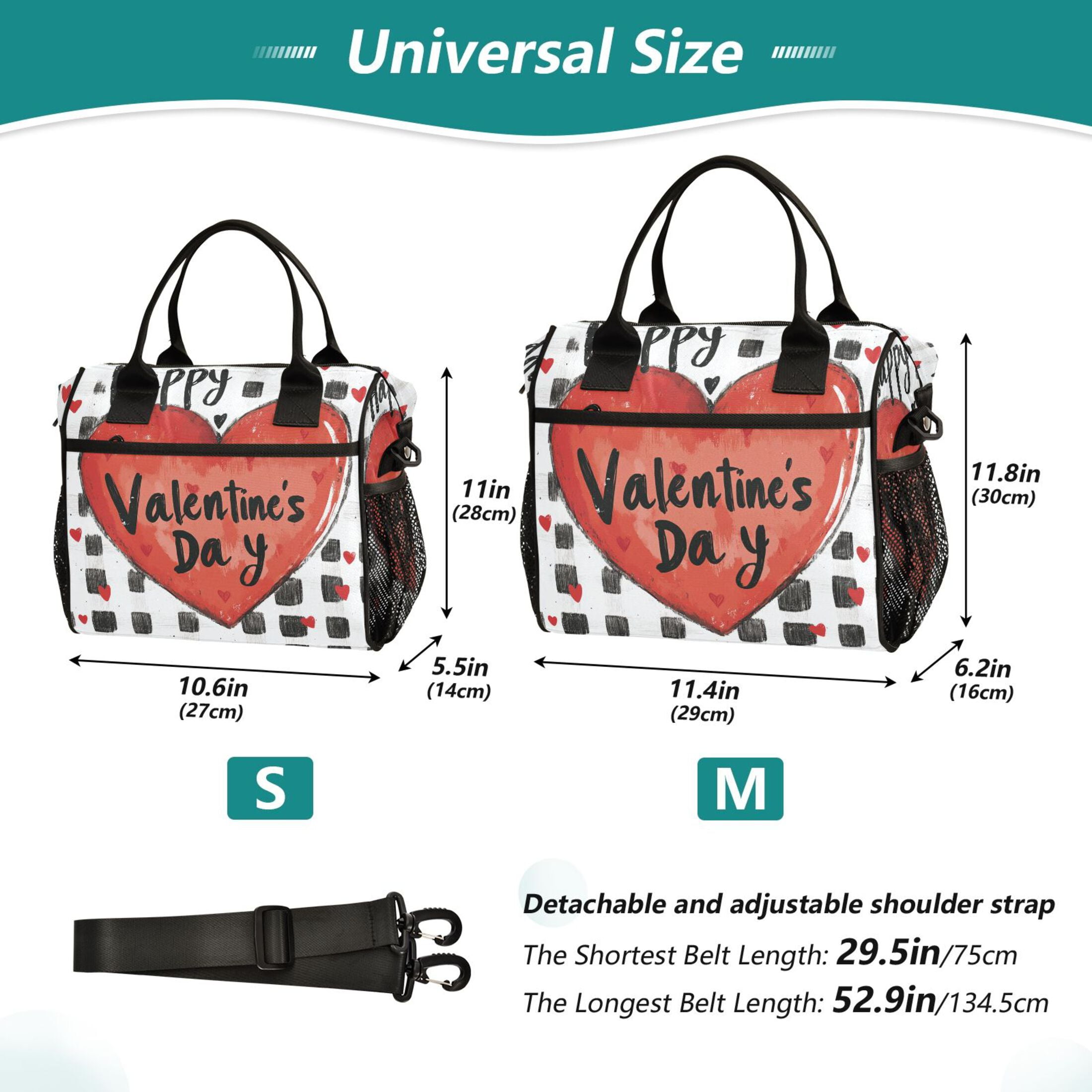 BZSMCE Lunch Bag Creative Happy Valentines Day Cooler bag with Shoulder ...