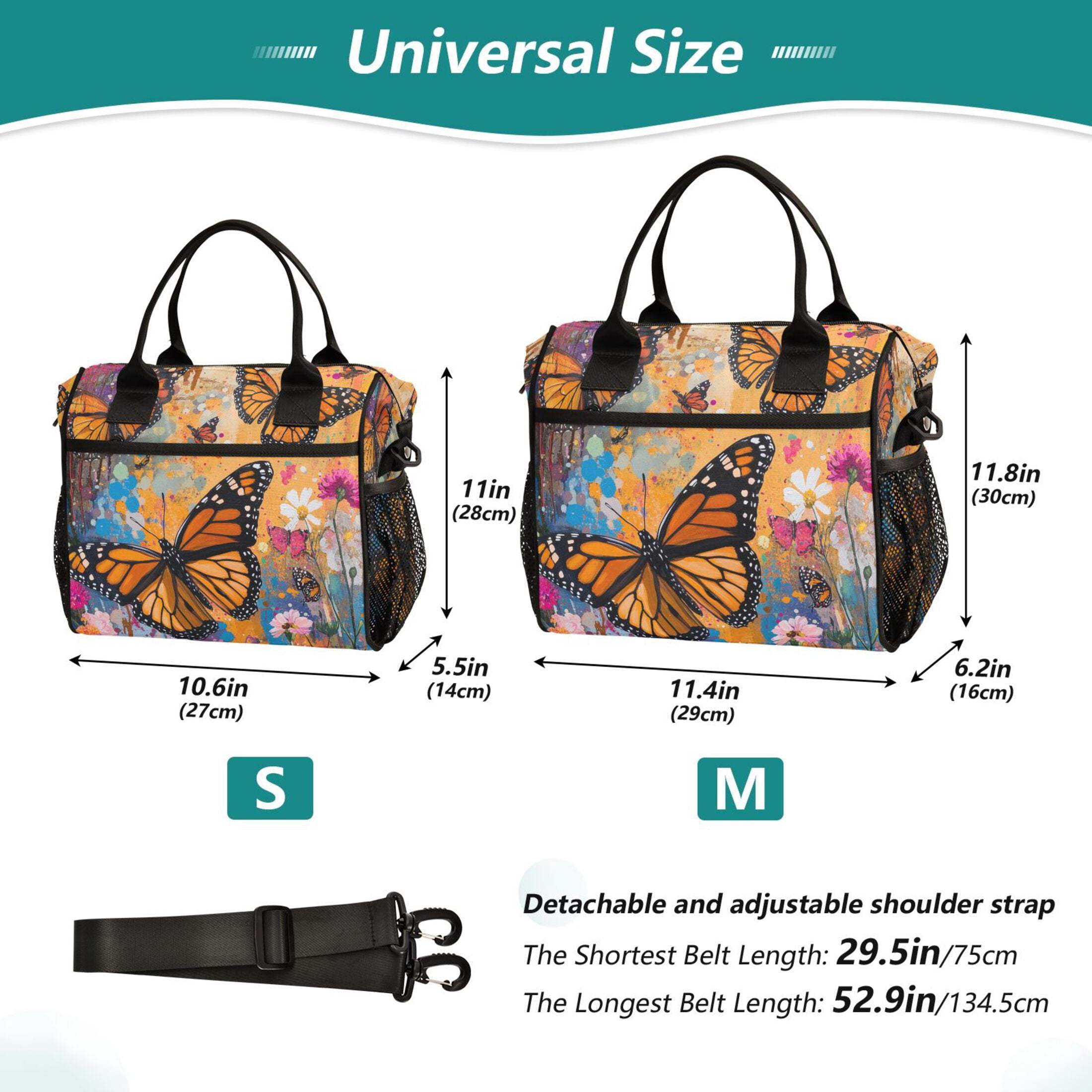 BZSMCE Lunch Bag Creative Monarch Butterflies Cooler bag with Shoulder ...