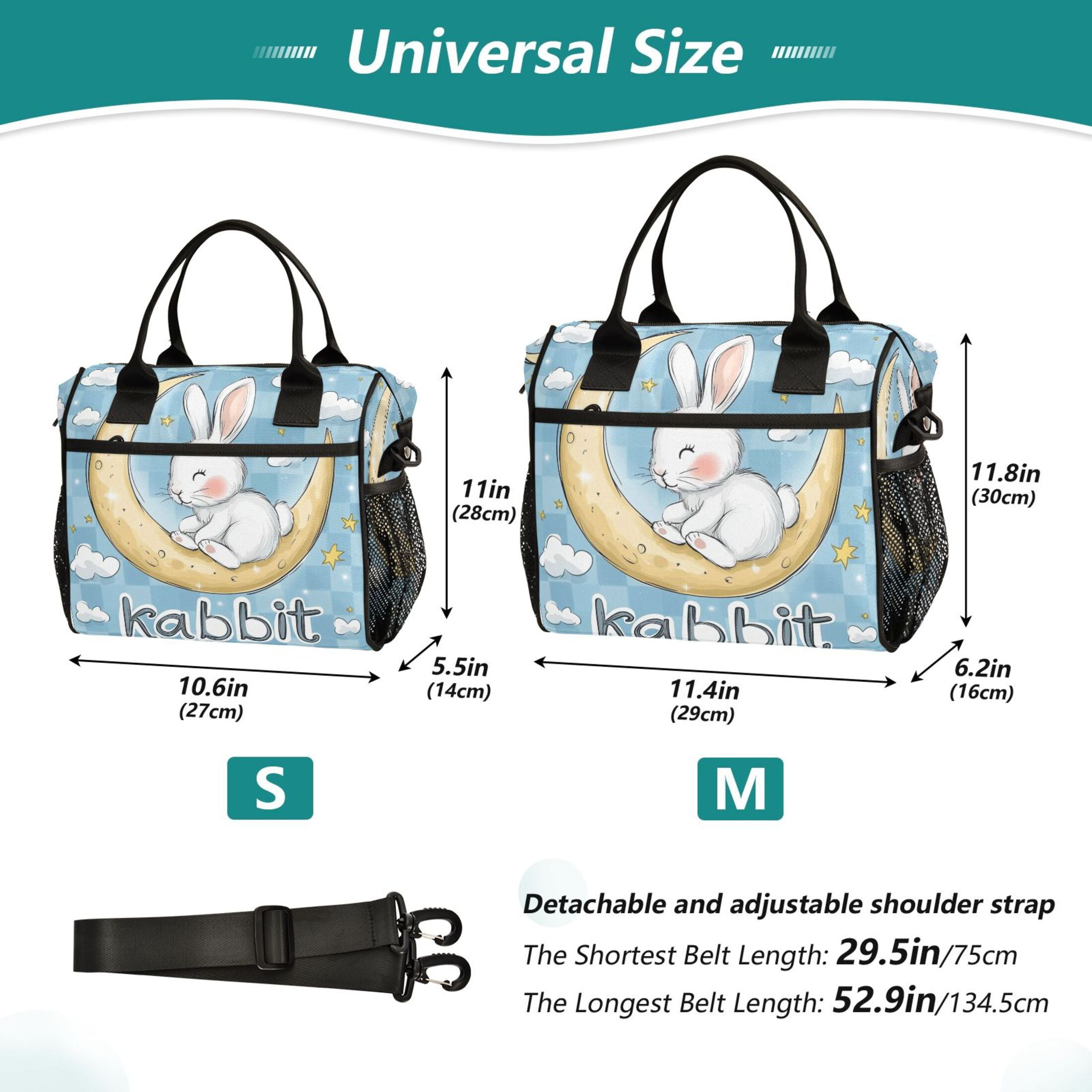 BZSMCE Lunch Bag Creative Rabbit Sitting on The Moon Cooler bag with ...