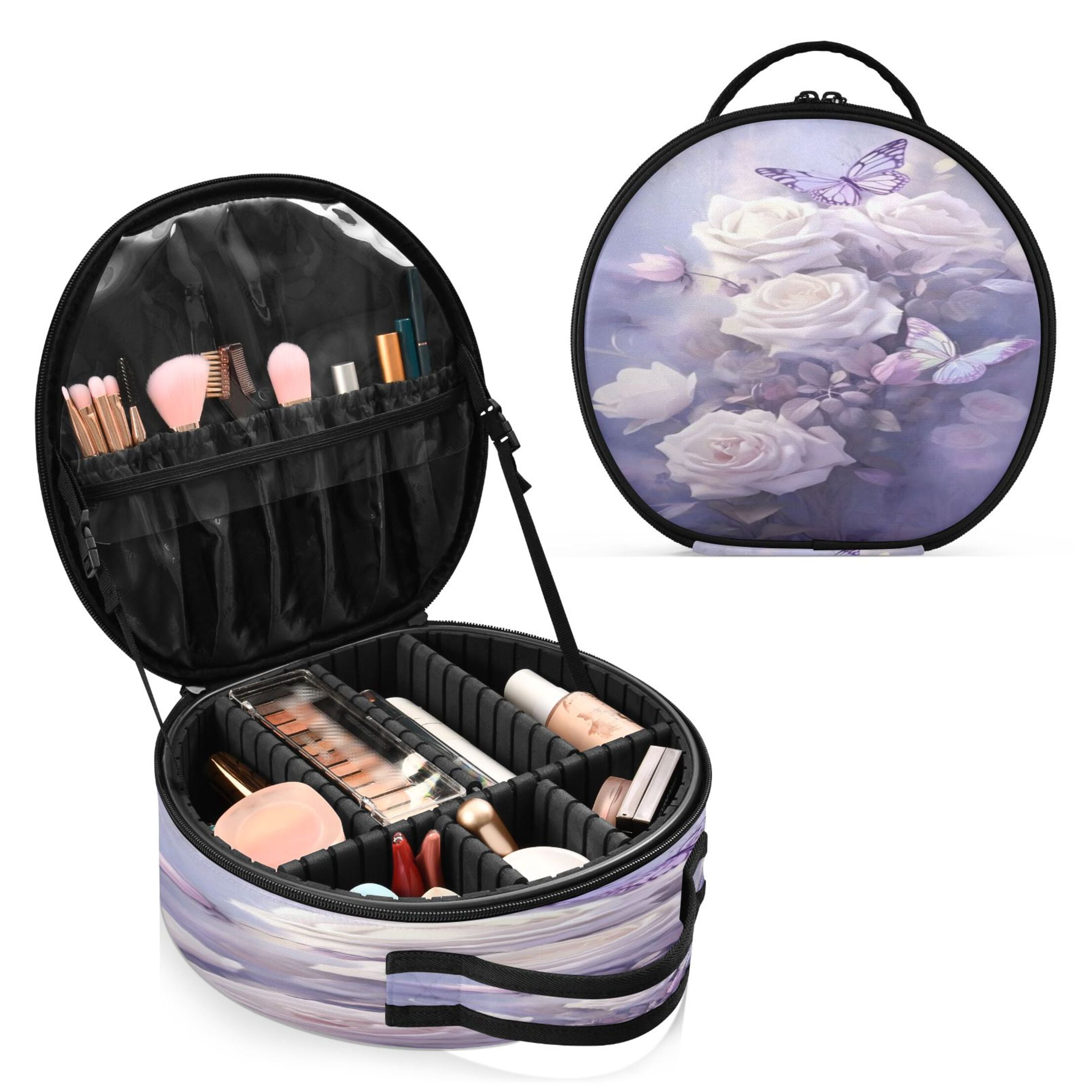 BZSMCE Makeup Bag Large Travel Cosmetic Bag with Adjustable Dividers ...