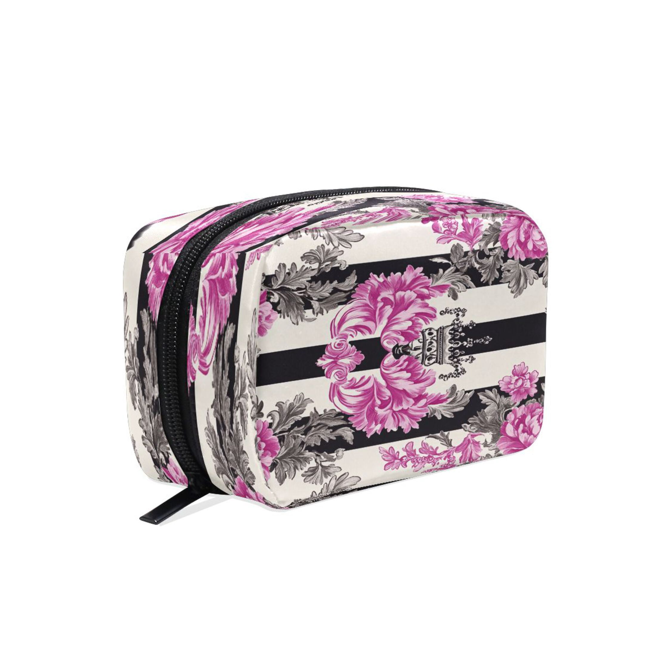 BZSMCE Makeup and Cosmetic Bag Women Simple Floral Crown Pattern Square ...