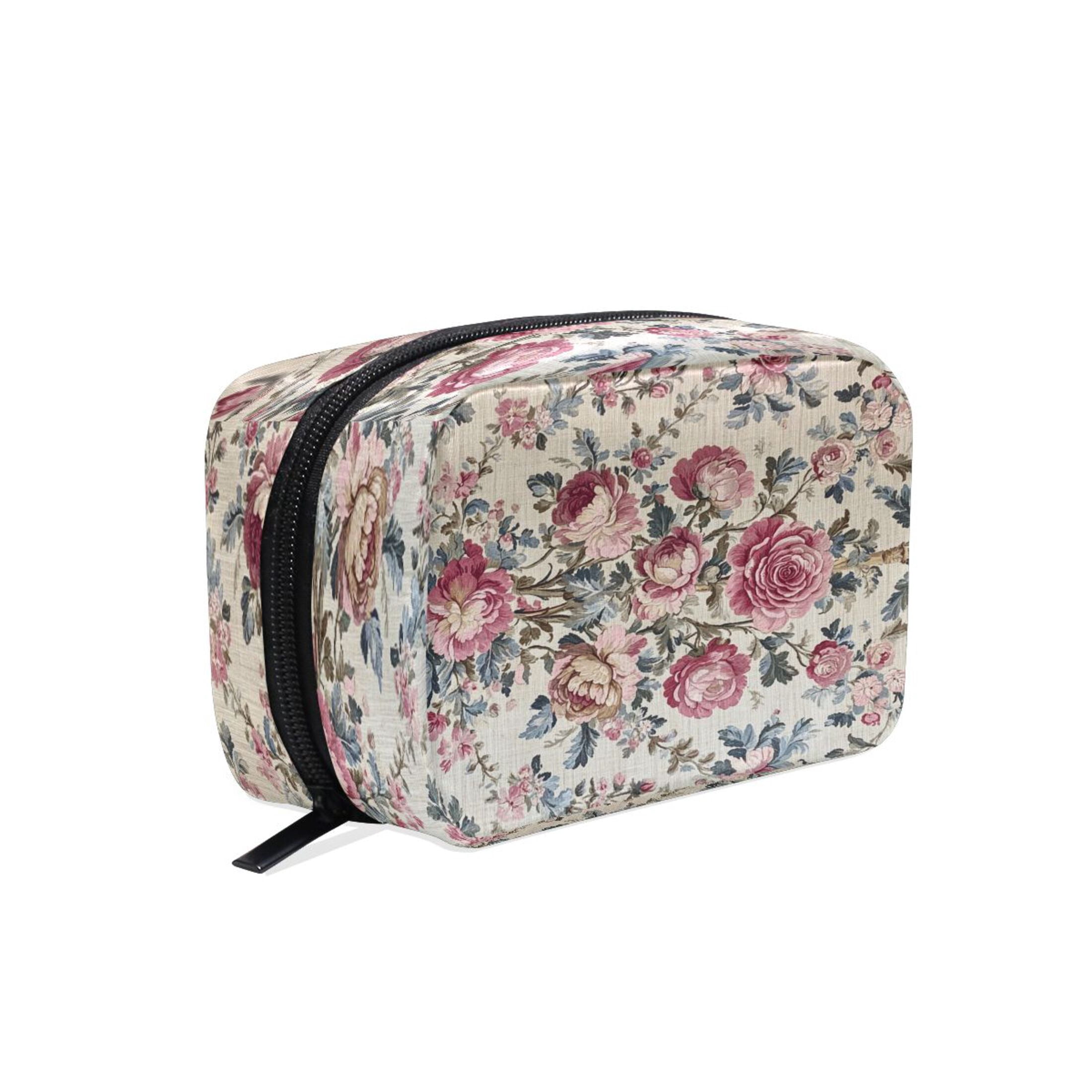 BZSMCE Makeup and Cosmetic Bag Women Simple Vintage Floral Textile in ...