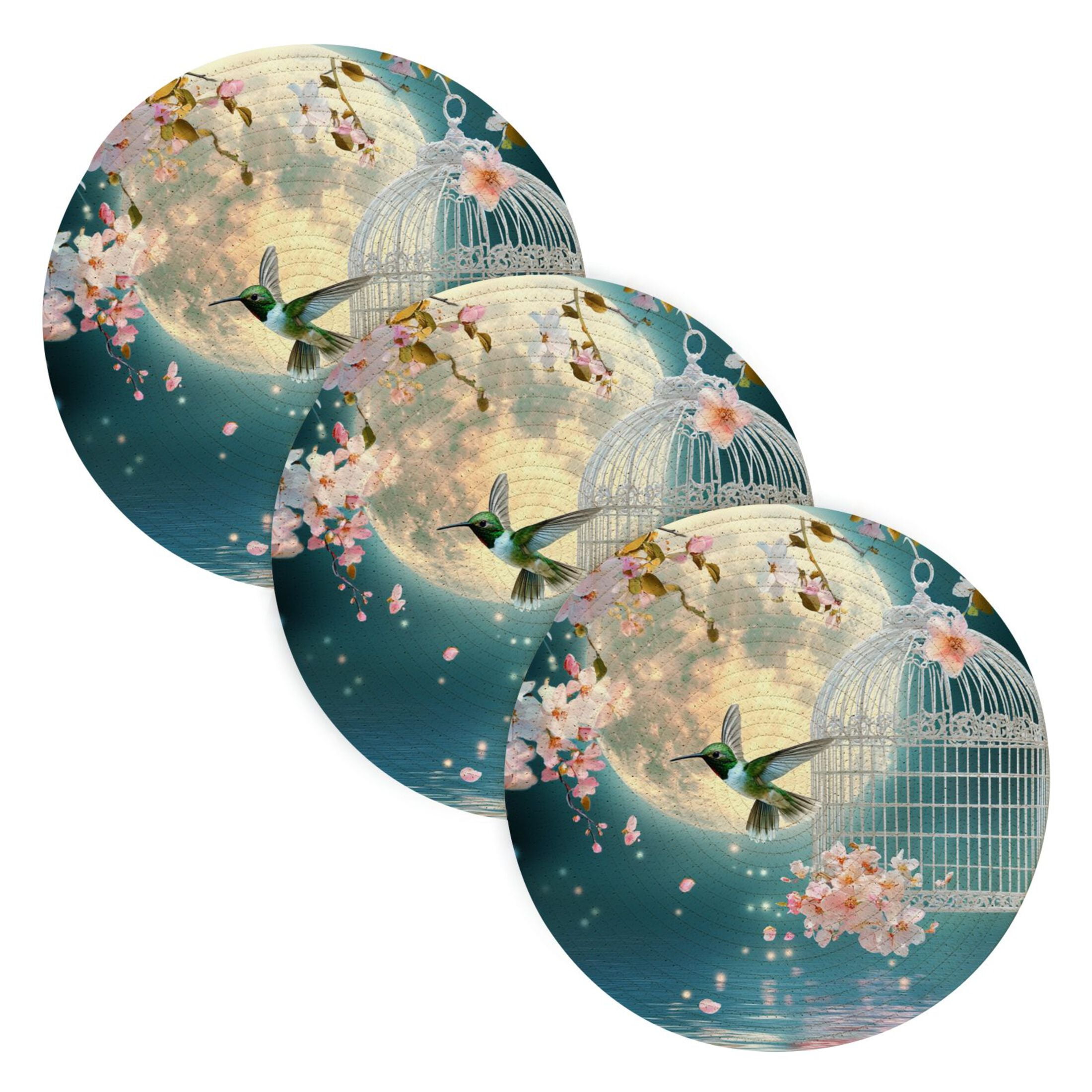 BZSMCE Mats for Pots,Pans Place Hummingbird Moon Cage Flowers Water ...