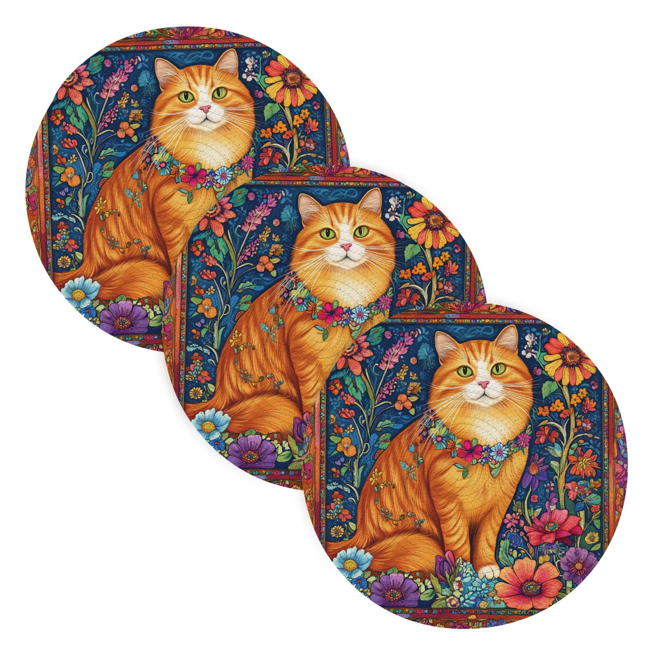 BZSMCE Mats for Pots,Pans Place Orange Cat Painting Simple Style ...