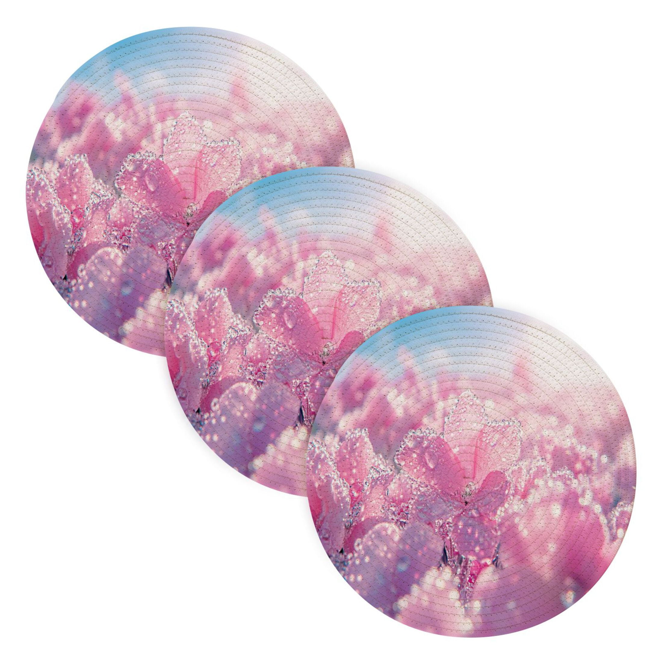 BZSMCE Mats for Pots,Pans Place Pink Flowers with Morning Dew Simple ...