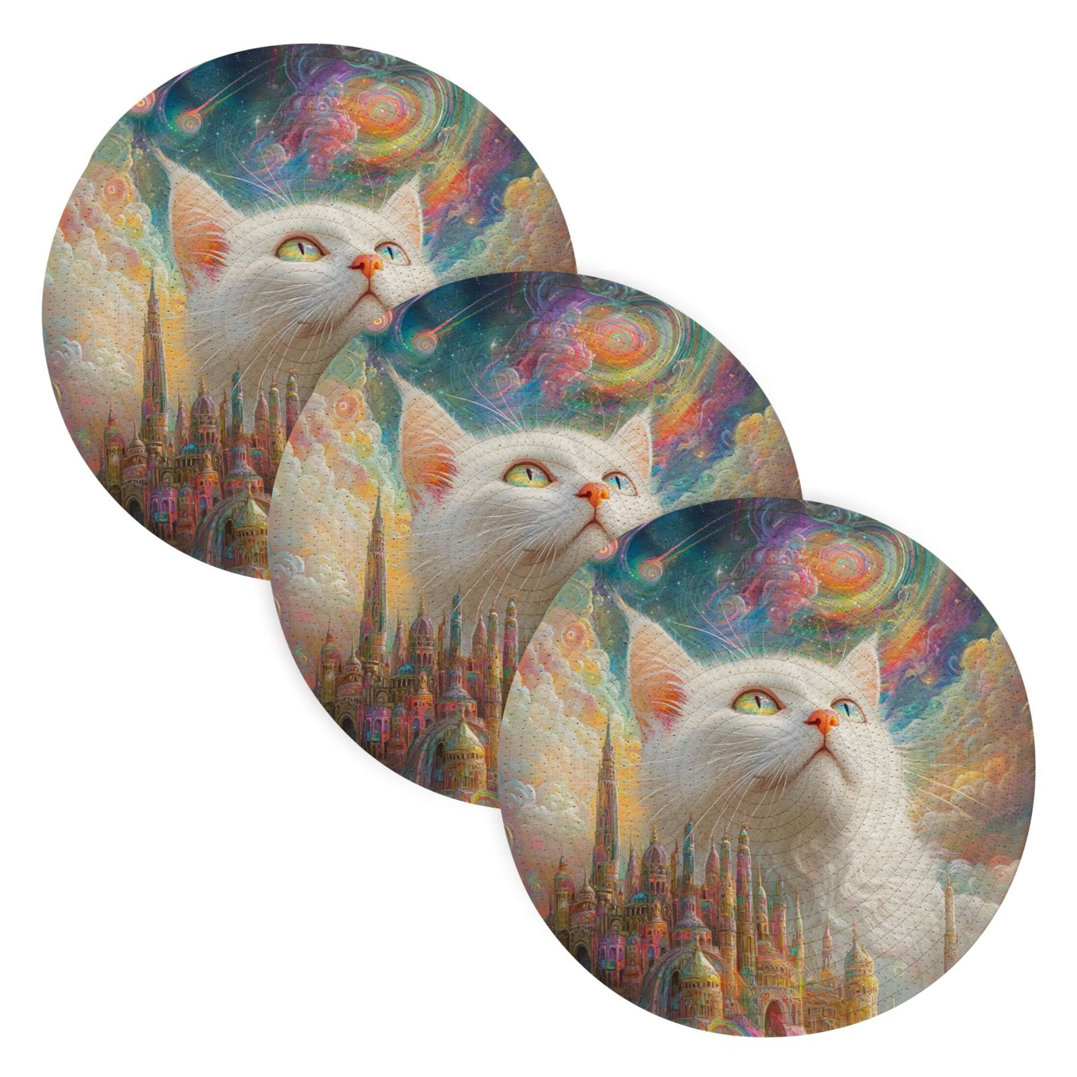 BZSMCE Mats for Pots,Pans Place White Cats and Tower Simple Style ...