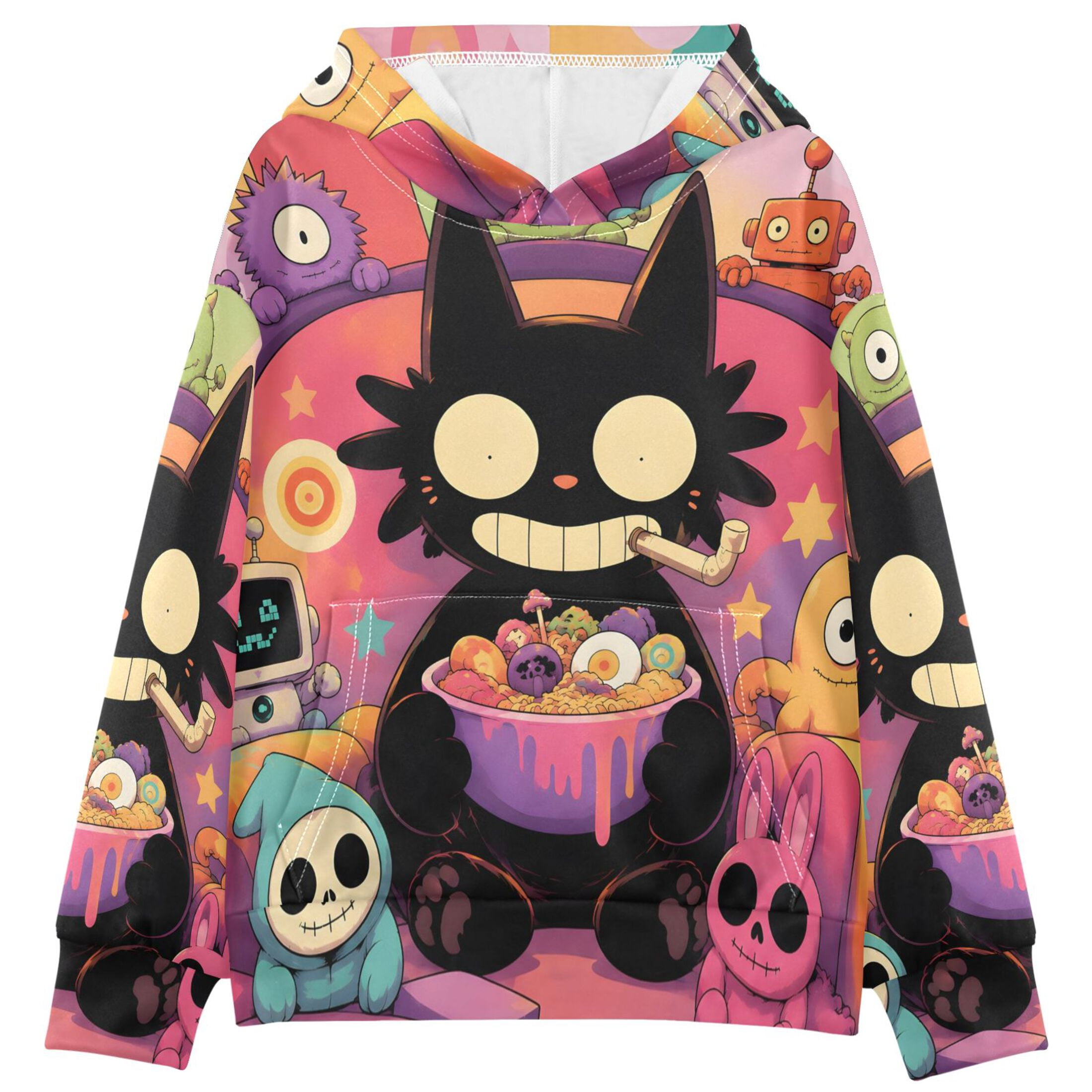 BZSMCE Monster Black Cat Computer Print Hoodie Casual Pullover ...