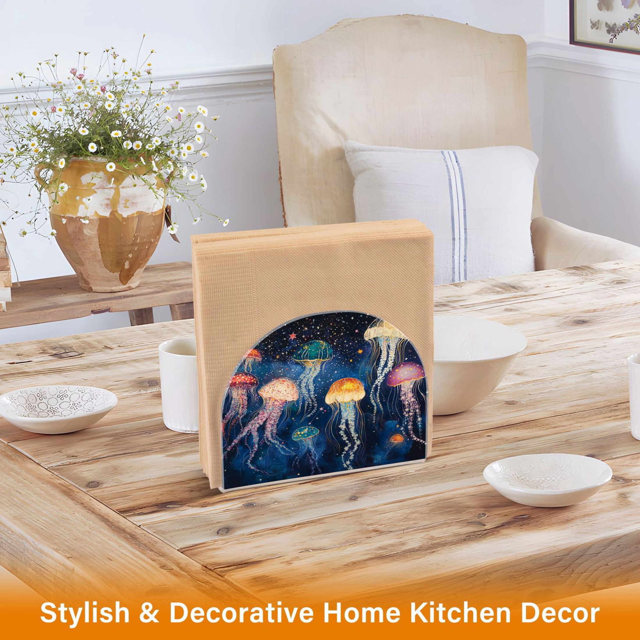 BZSMCE Napkin Holder Creative Celestial Jellyfish Symphony Pattern ...