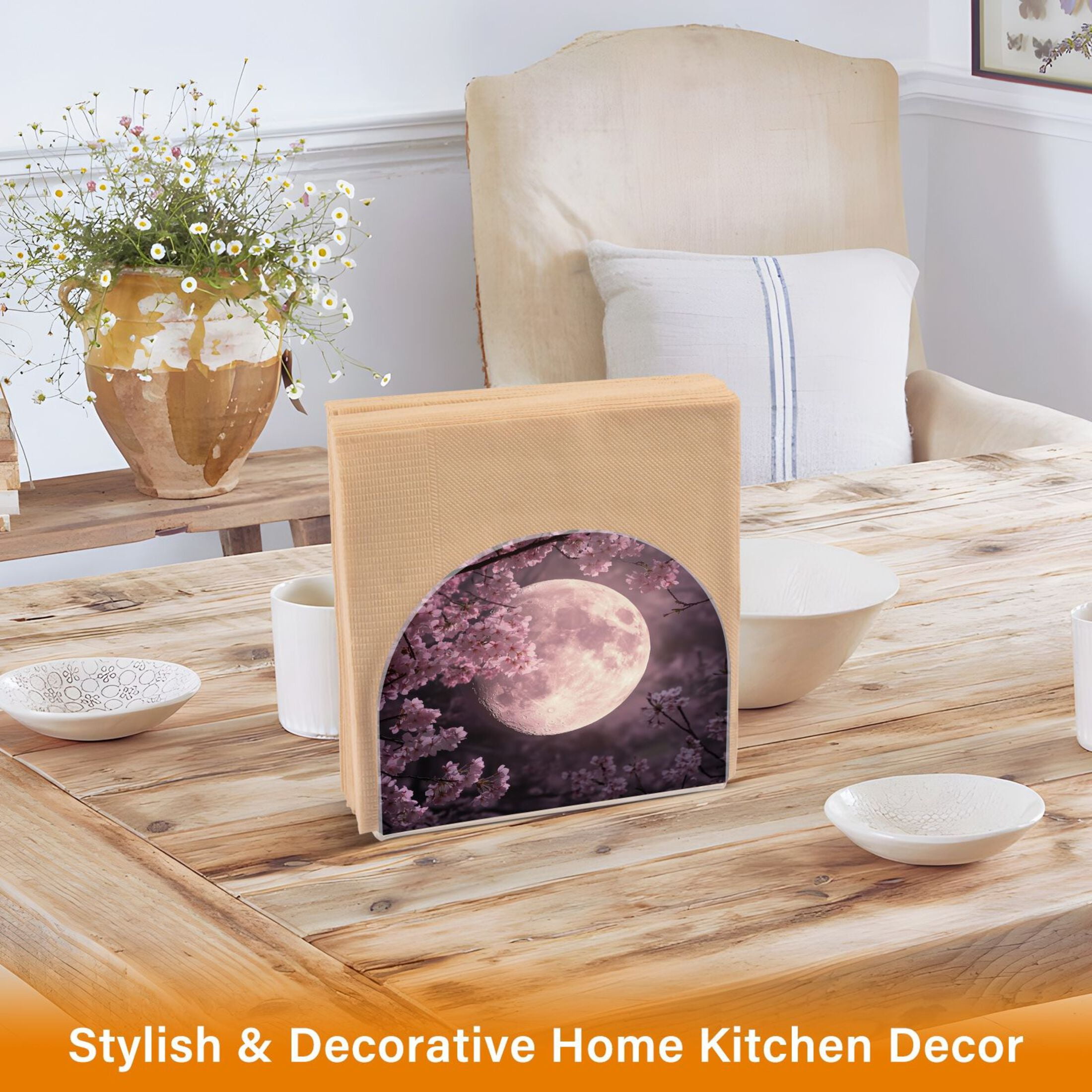 BZSMCE Napkin Holder Creative Cherry Blossom Moon Glow Pattern Classic ...