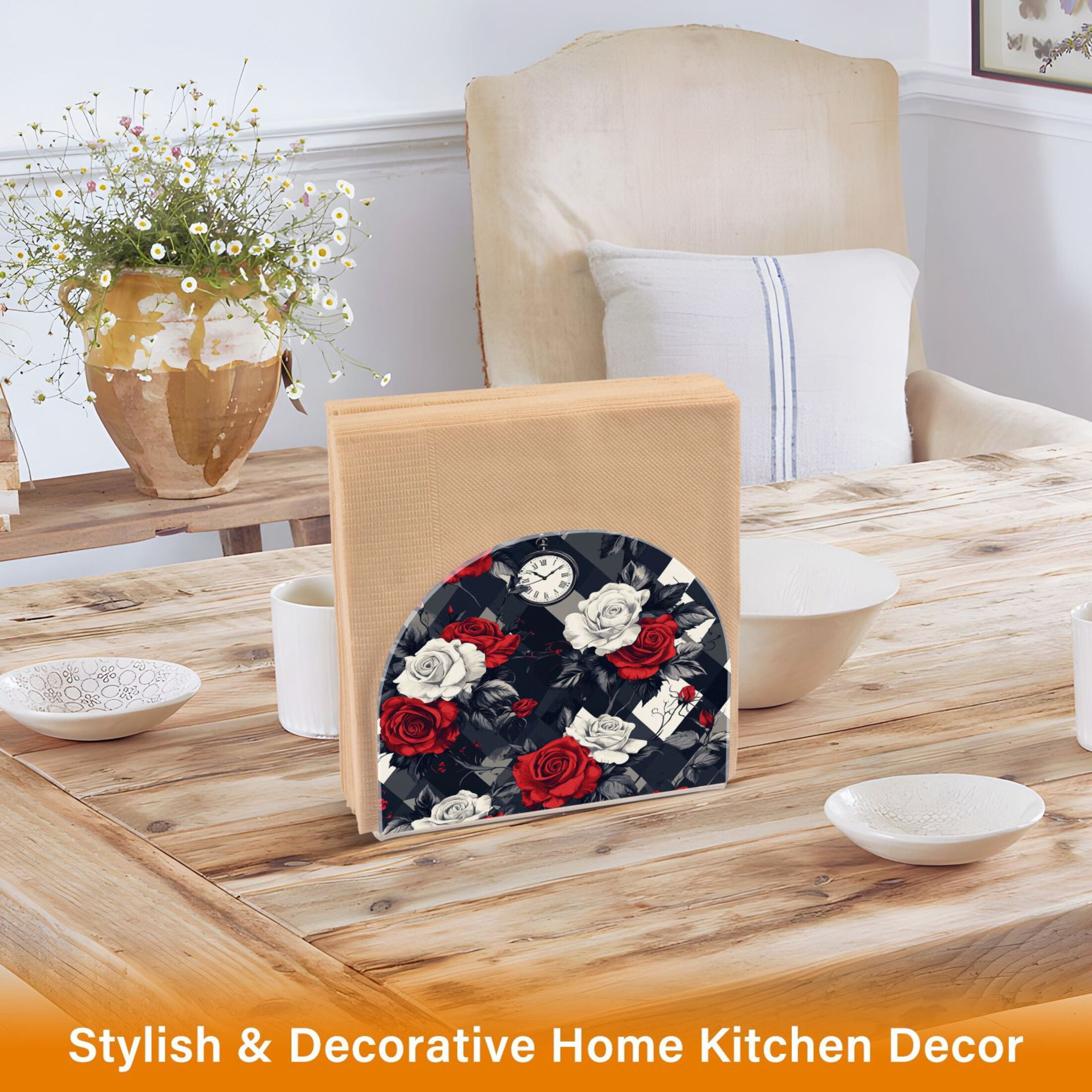 BZSMCE Napkin Holder Creative Classic Rose & Time Pattern Classic ...