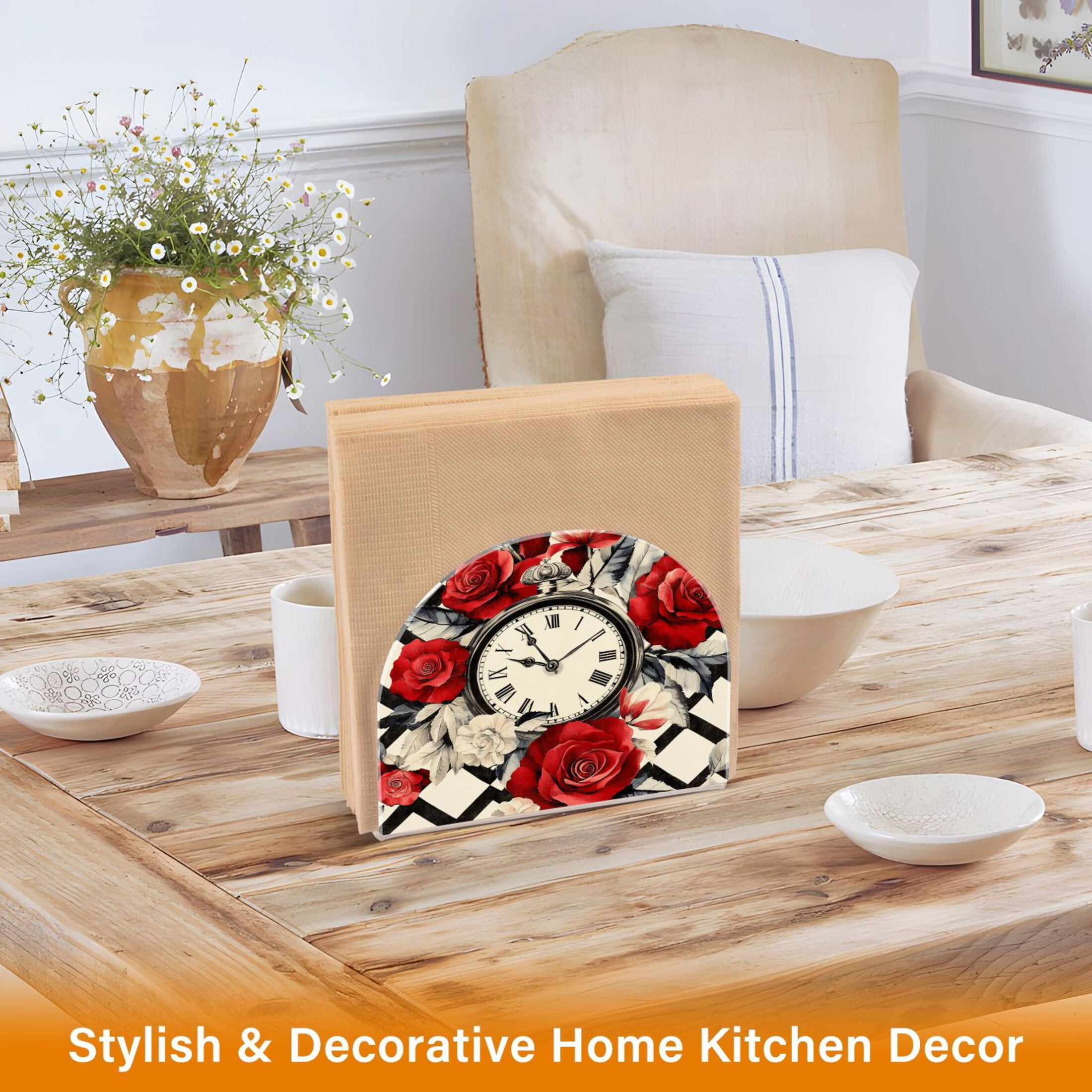 BZSMCE Napkin Holder Creative Clockwork Roses Pattern Classic Napkin ...