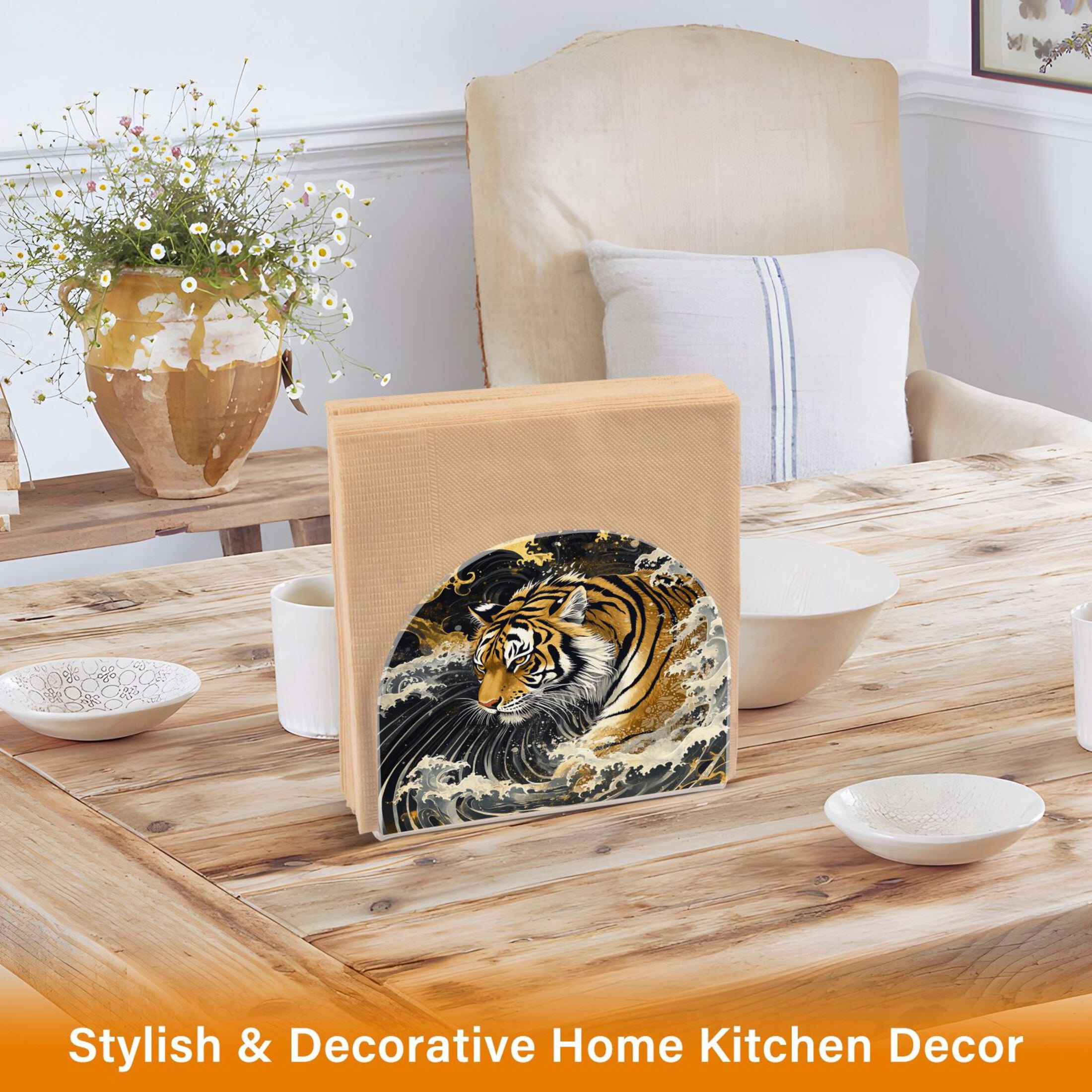 BZSMCE Napkin Holder Creative Fierce Waves Pattern Classic Napkin ...