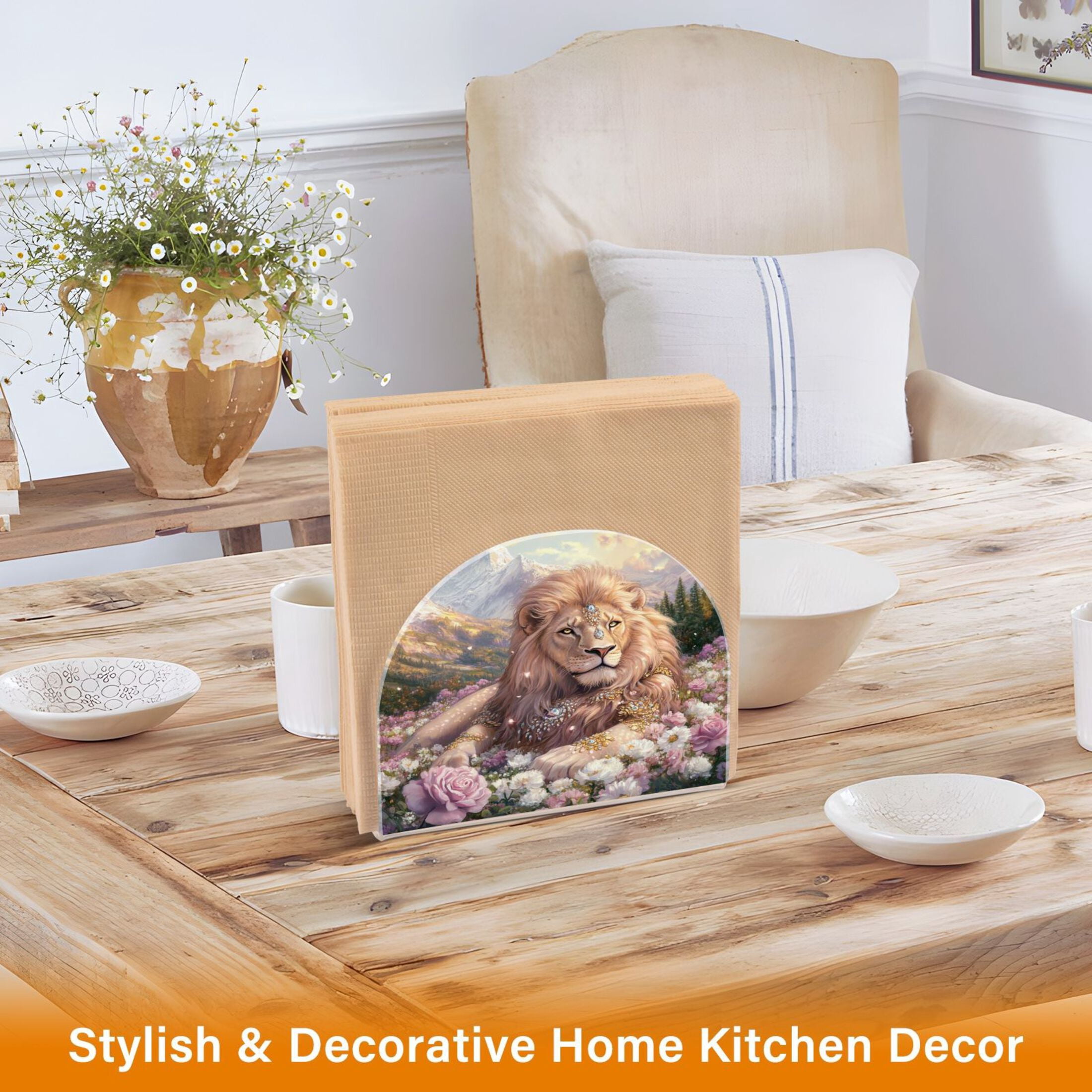 BZSMCE Napkin Holder Creative Lion Amidst Blossoms Pattern Classic ...