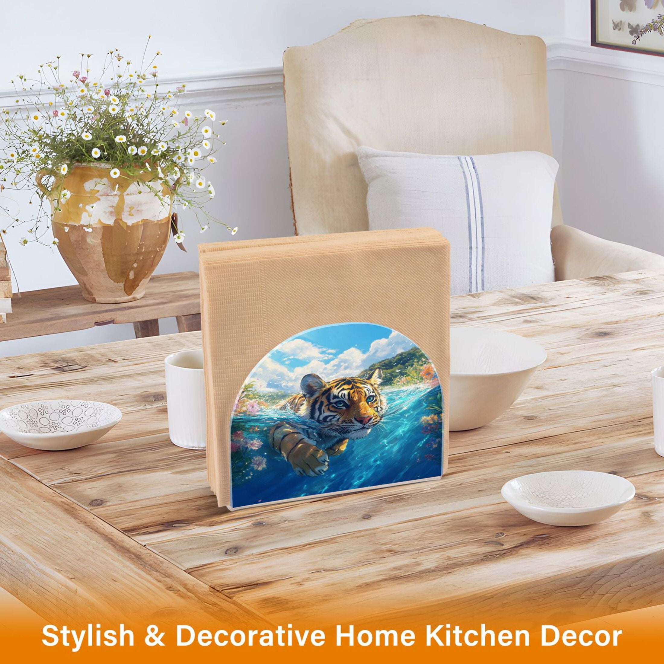 BZSMCE Napkin Holder Creative Majestic Tiger's Swim Pattern Classic ...