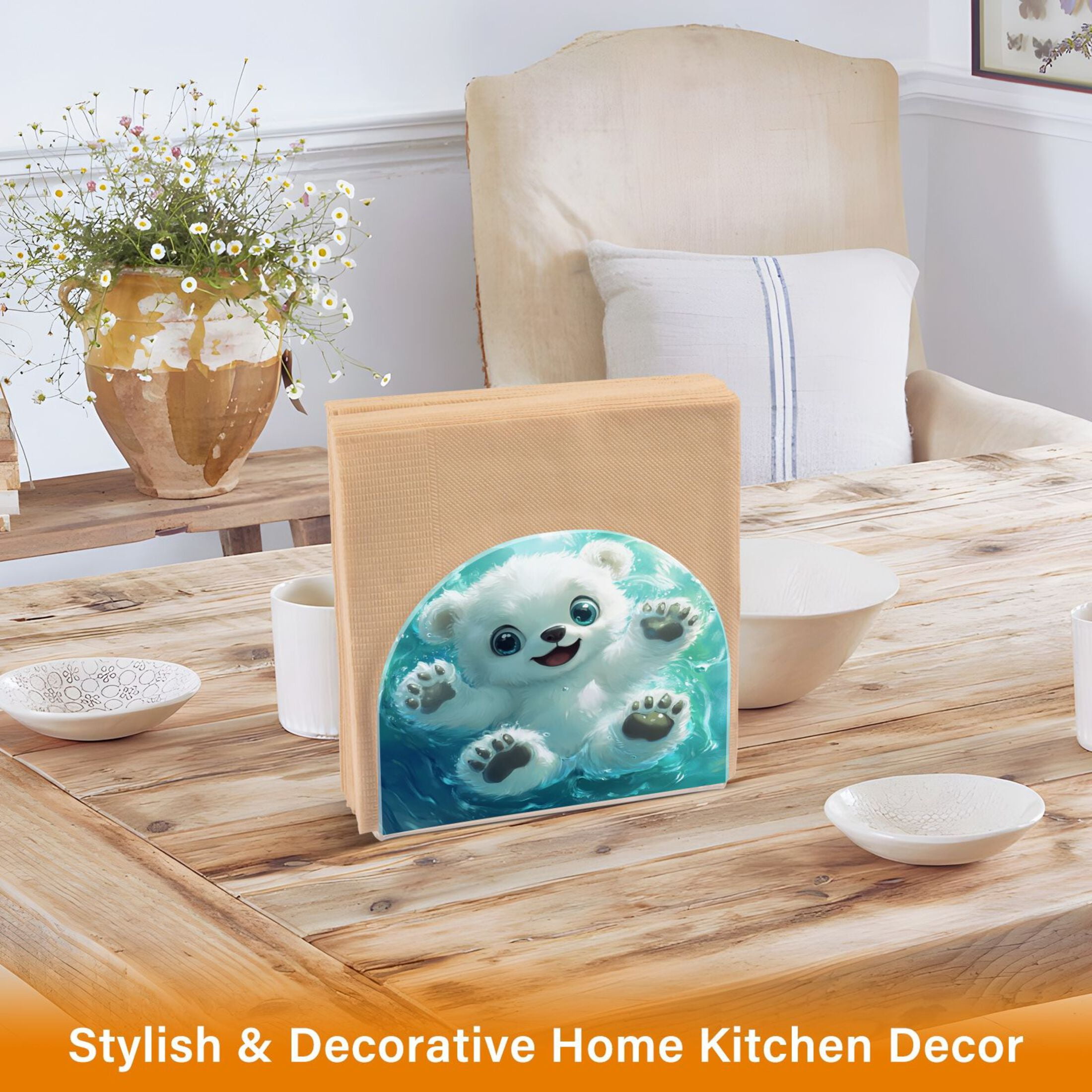BZSMCE Napkin Holder Creative Playful Polar Bear Pattern Classic Napkin ...