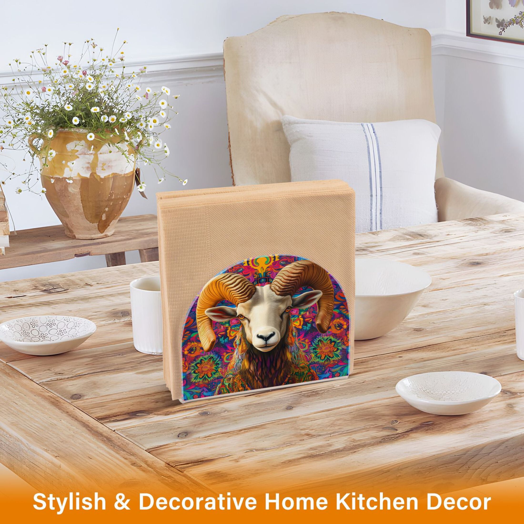 BZSMCE Napkin Holder Creative Vibrant Spirit Of The Ram Pattern Classic ...
