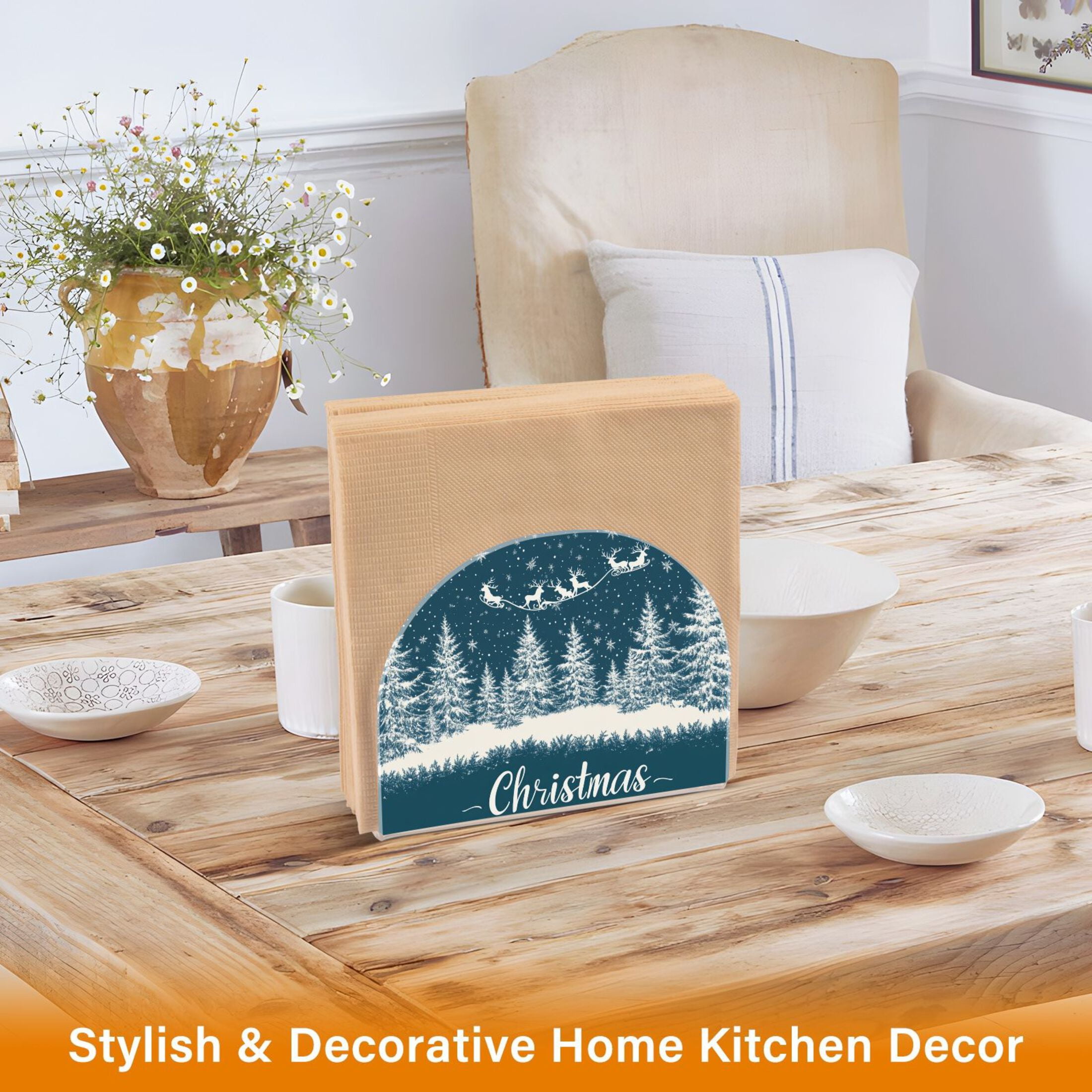 BZSMCE Napkin holder Creative Reindeer Soaring on Snowflake Pattern ...