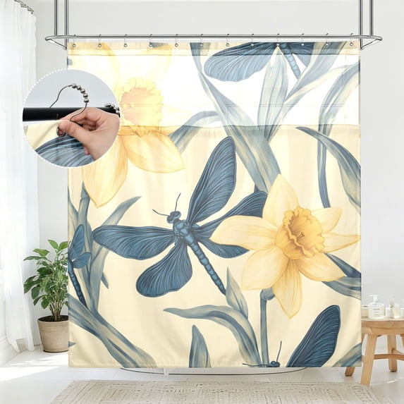 BZSMCE Narcissus Dragonfly Pattern Pattern Bathroom Shower Curtain Set ...