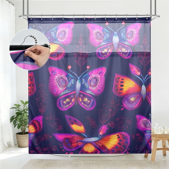 BZSMCE Neon Butterfly Pattern Pattern Bathroom Shower Curtain Set with ...