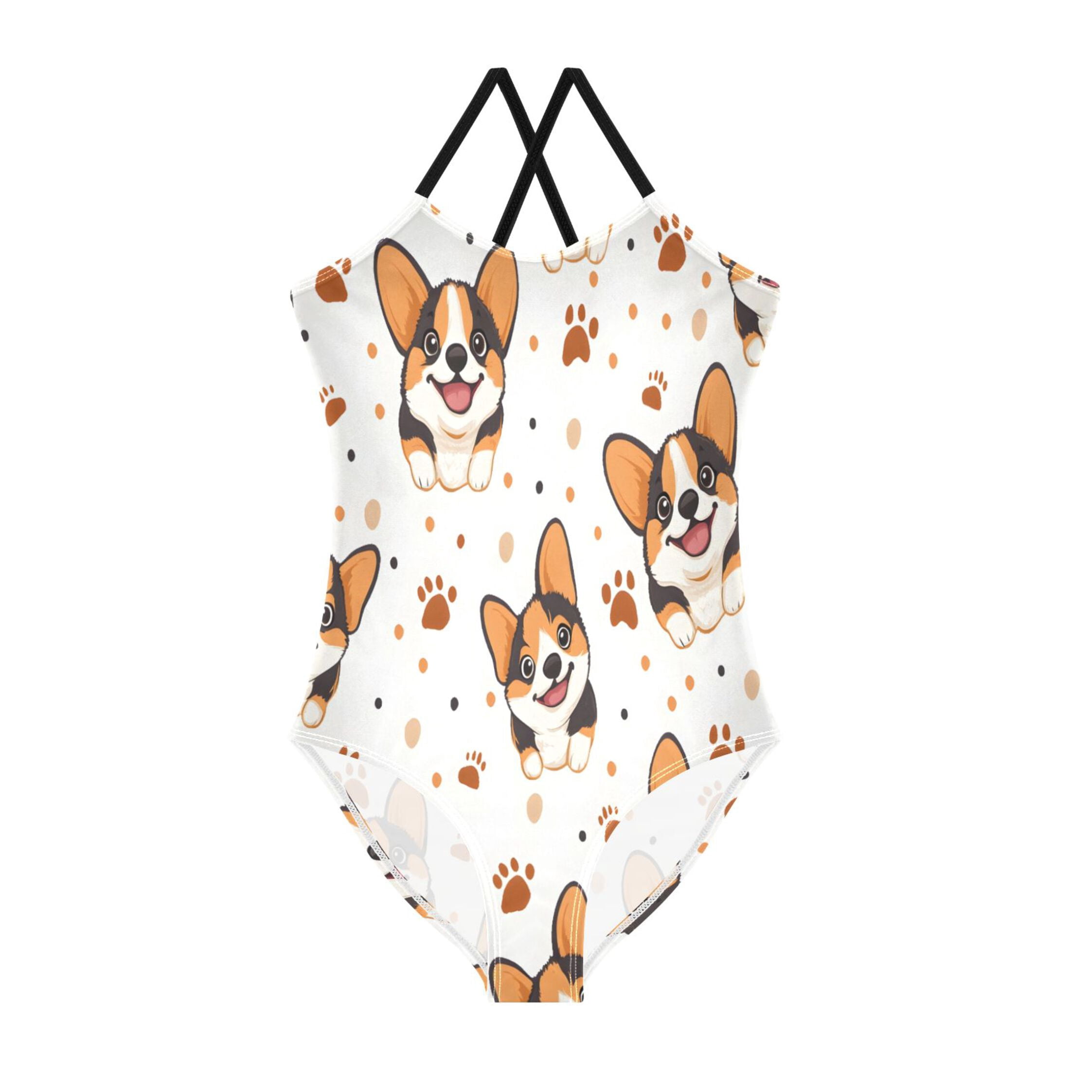 BZSMCE One-Piece Swimsuit with Crisscross StrapsCorgi Paw Prints ...