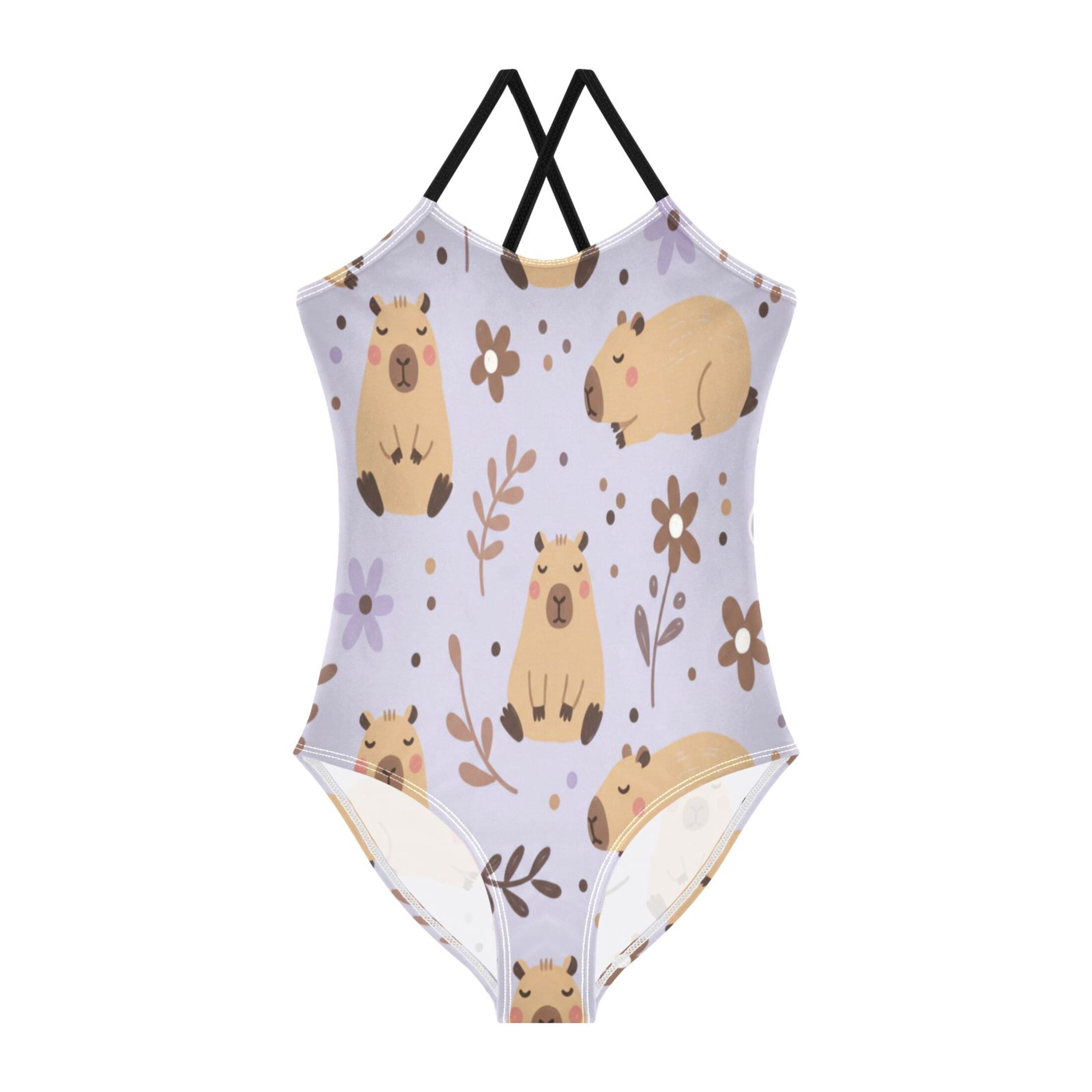 BZSMCE One-Piece Swimsuit with Crisscross StrapsCute Capybara Purple ...