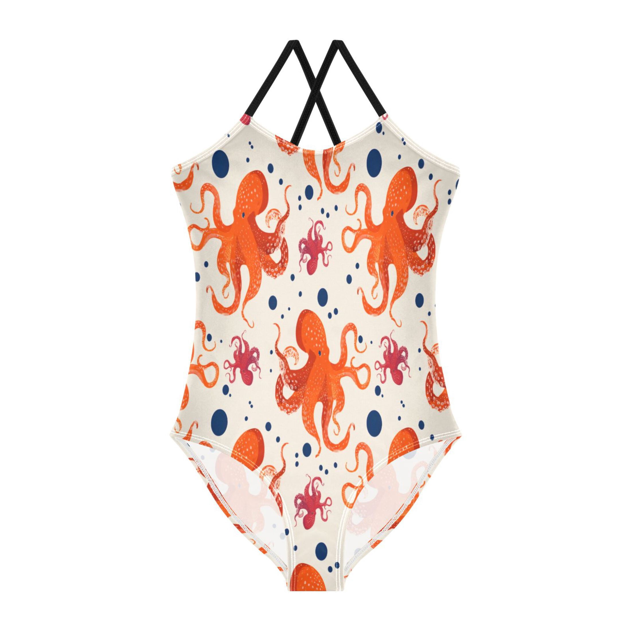 BZSMCE One-Piece Swimsuit with Crisscross StrapsHand drawn octopuses ...