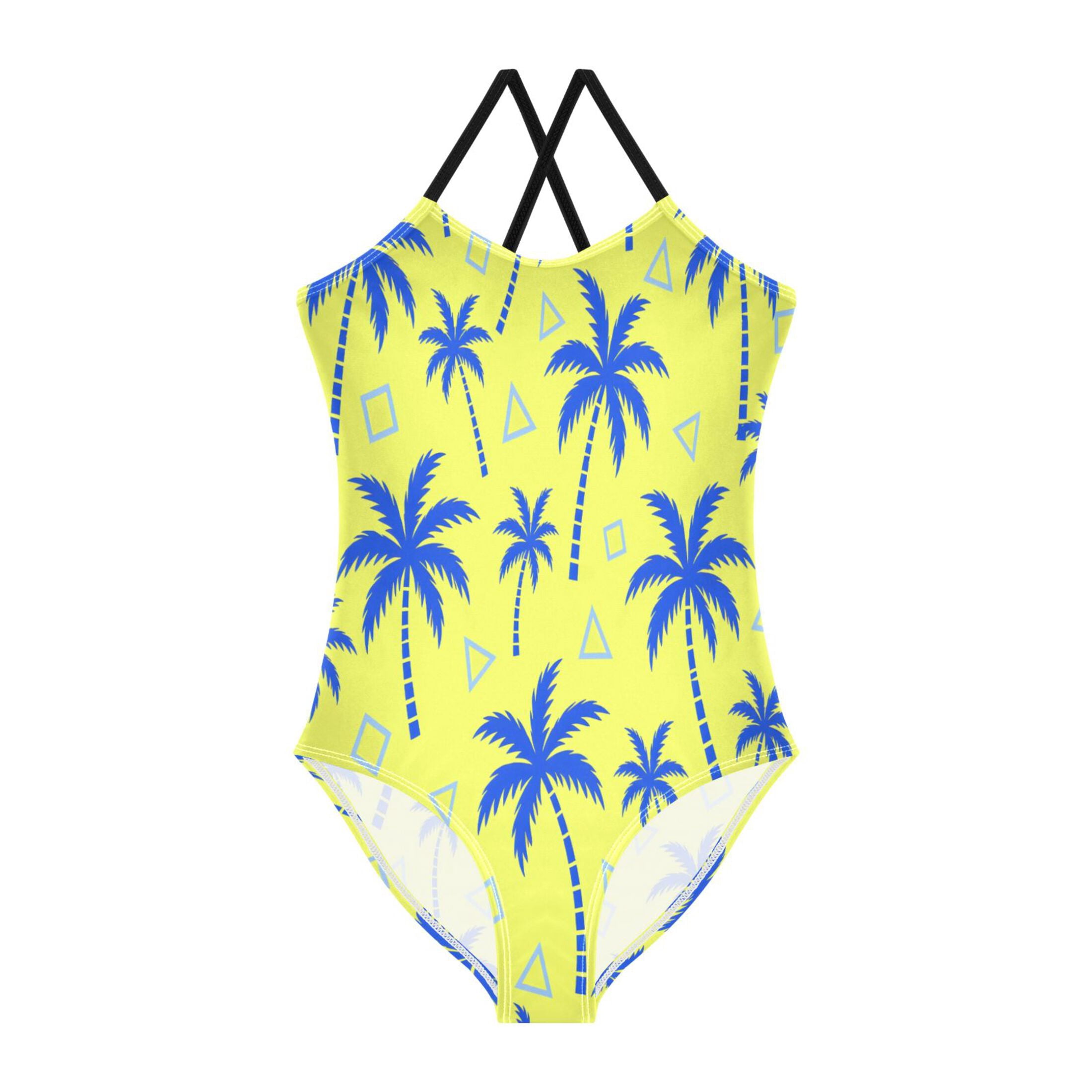 BZSMCE One-Piece Swimsuit with Crisscross StrapsPalm Tree Pattern ...