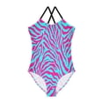 BZSMCE One-Piece Swimsuit with Crisscross StrapsPink Blue Tiger Pattern ...