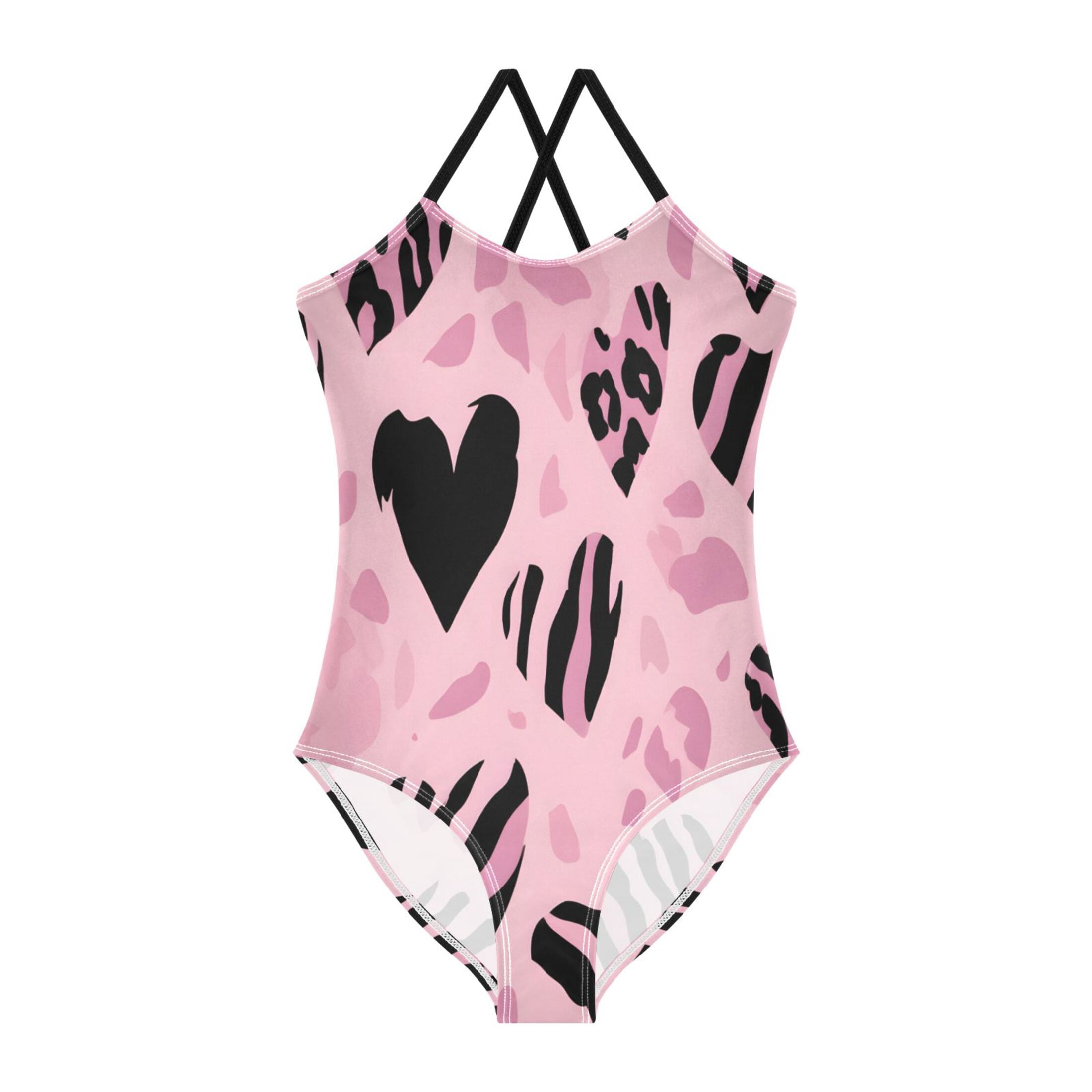 BZSMCE One-Piece Swimsuit with Crisscross StrapsPink Heart-Shaped ...