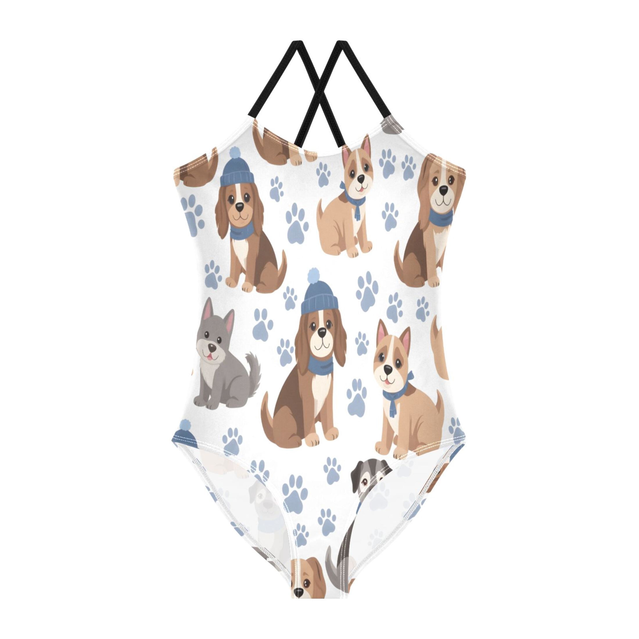 BZSMCE One-Piece Swimsuit with Crisscross StrapsPuppy Blue Hat Collar ...