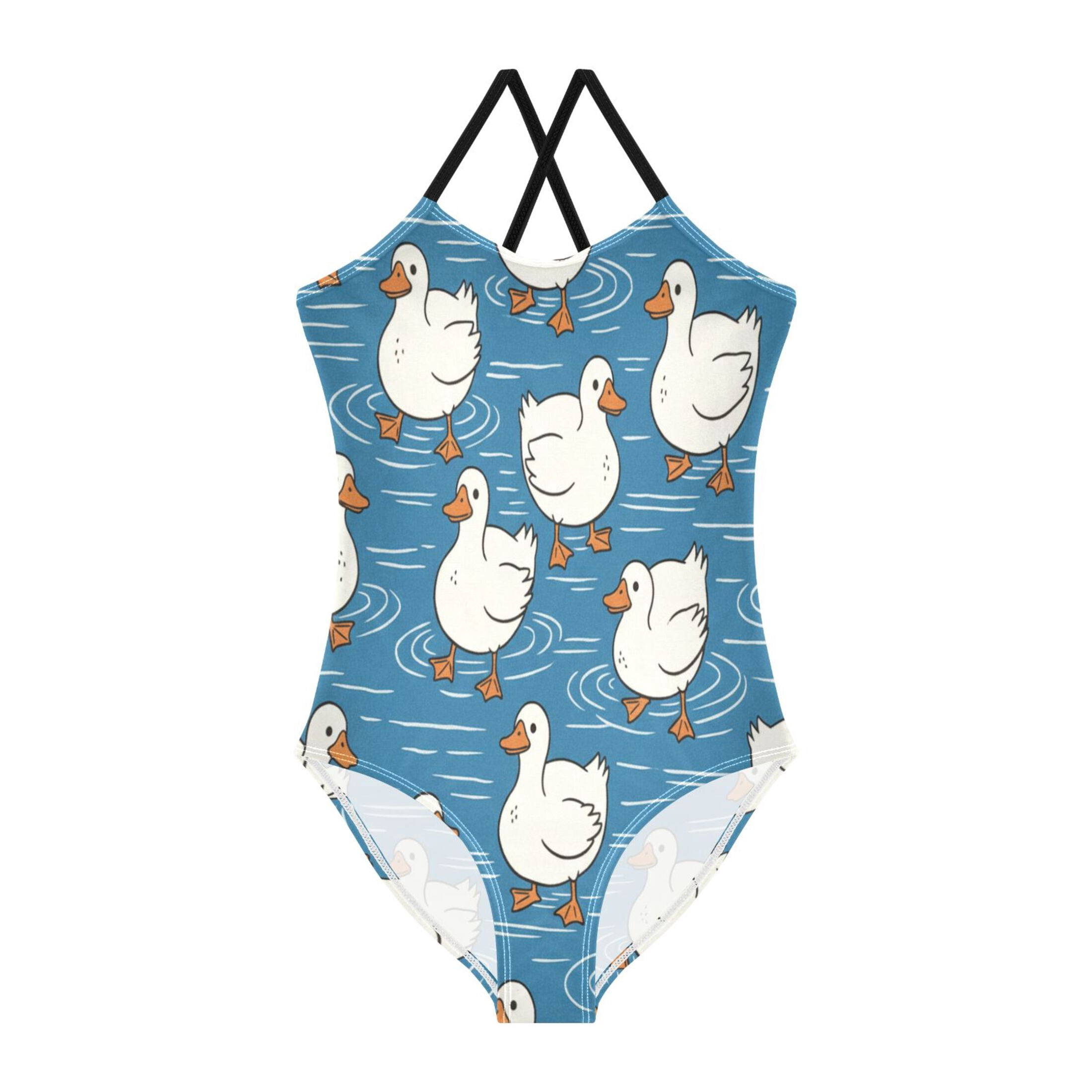 BZSMCE One-Piece Swimsuit with Crisscross StrapsSwimming Birds white ...