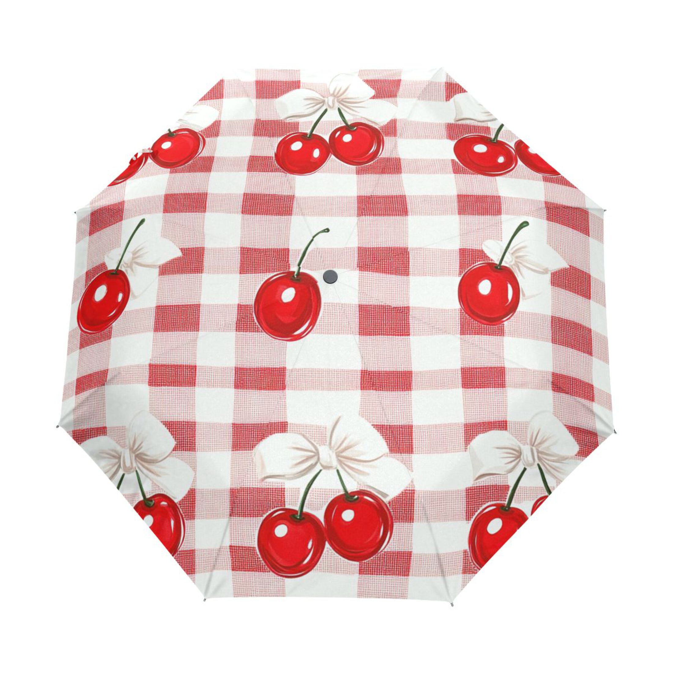 BZSMCE One-Touch Auto Open Close Rain Umbrella With Creative Cherry Picnic Delight Pattern ...